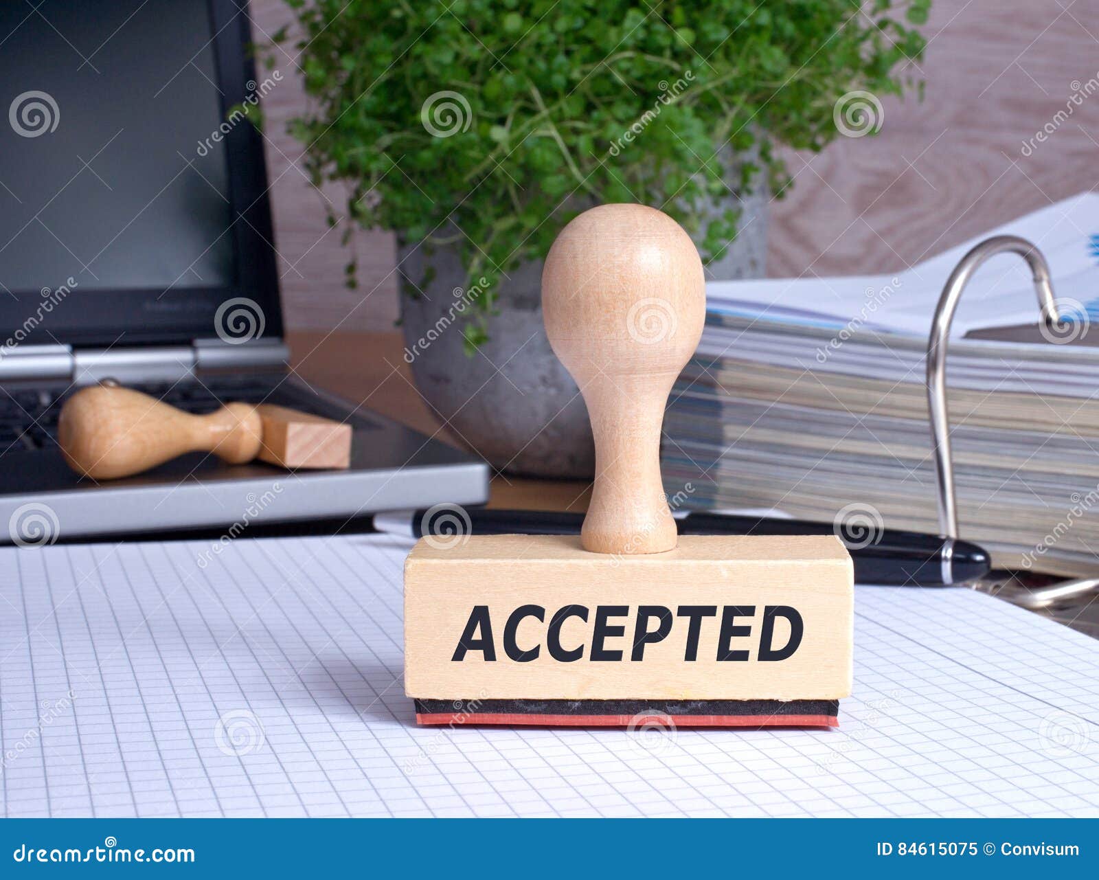 Accepted Stamp in the Office Stock Image - Image of document, laptop ...