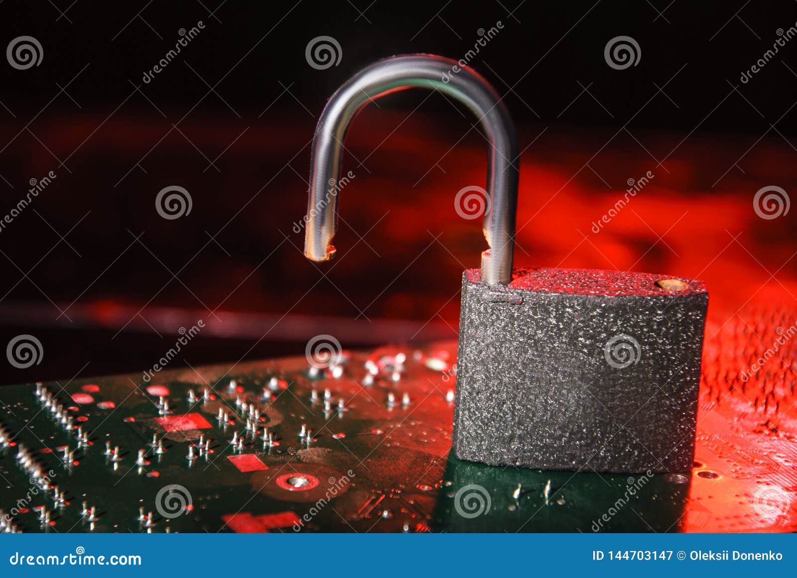 Hacked System. Open Lock on a Red Background Stock Image - Image of ...