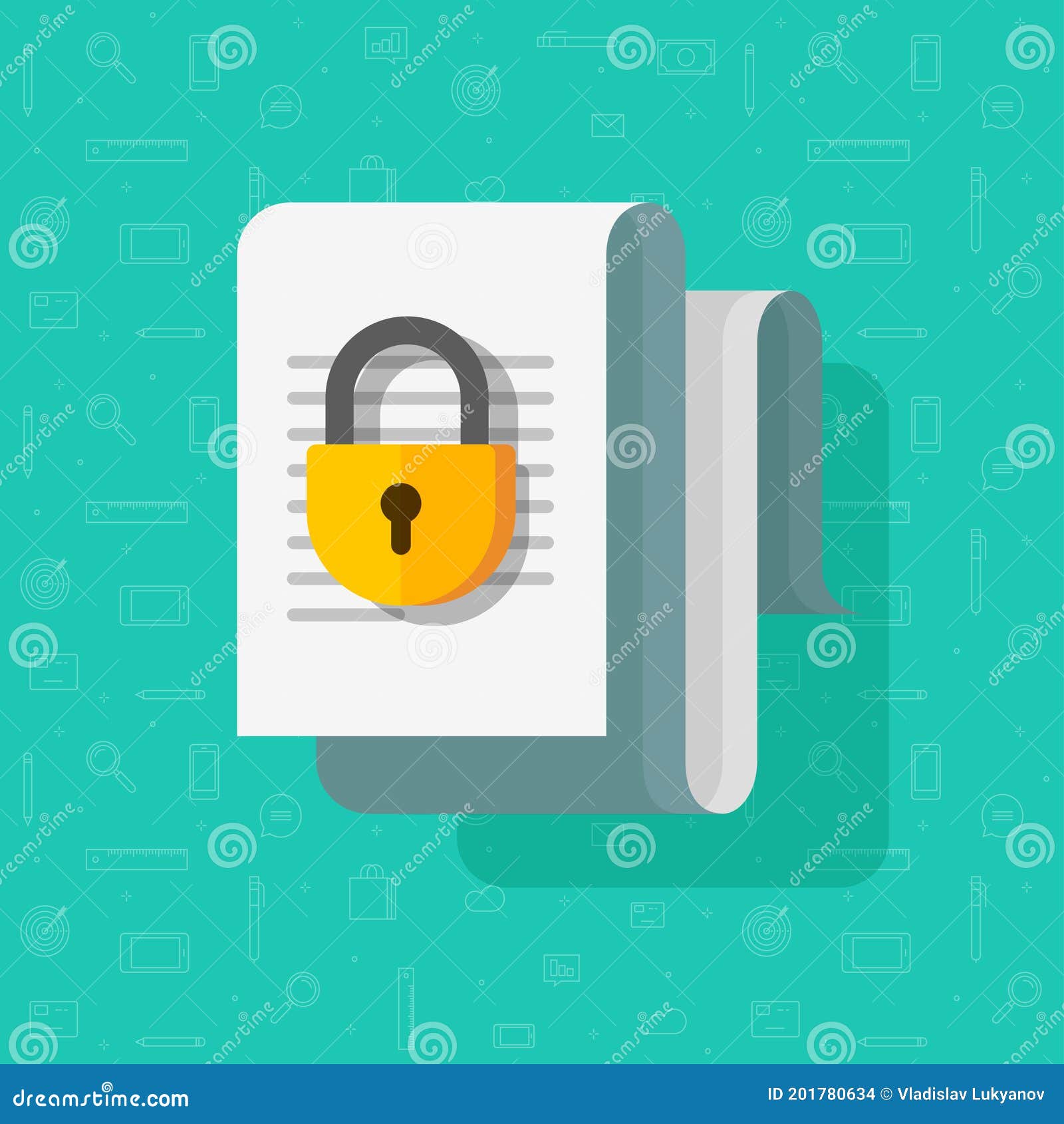Access Closed or Locked for Document File Vector Flat Cartoon Icon ...