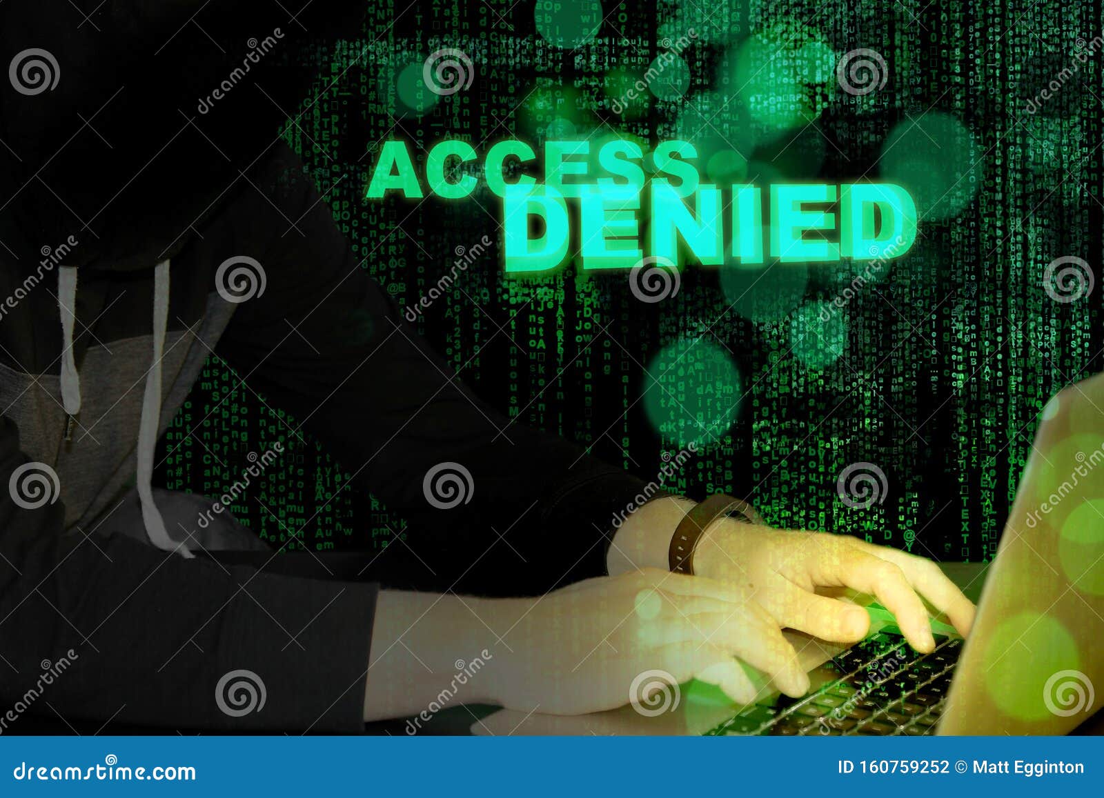 Access Denied - Hacker and Laptop with Code Background Stock Photo ...