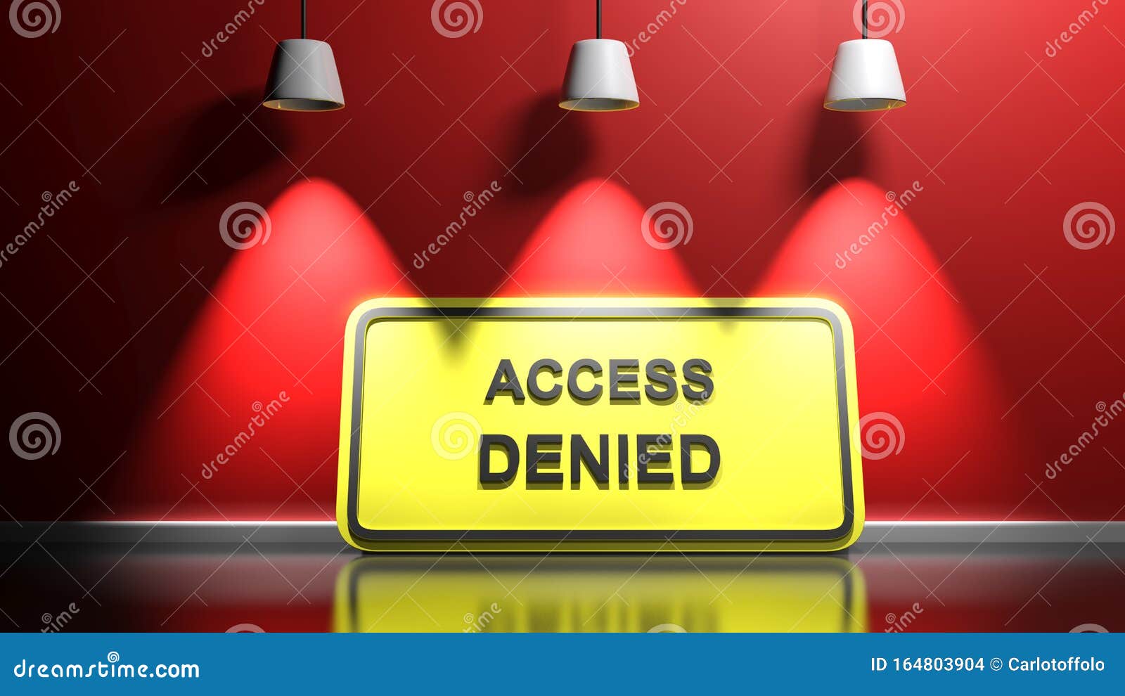 Access Denied Yellow Sign At Red Wall 3d Rendering Illustration Stock