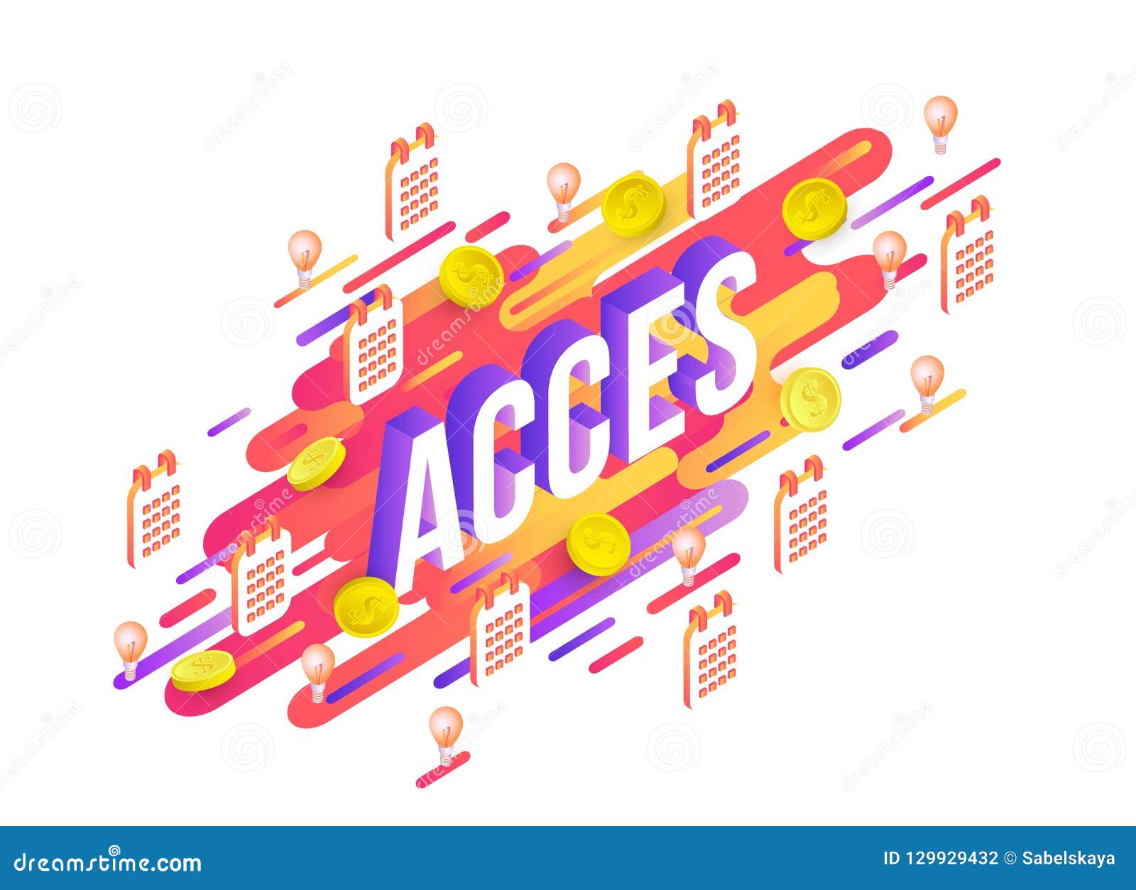 Access Gradient Isometric Text Design and Business Elements and Coins ...