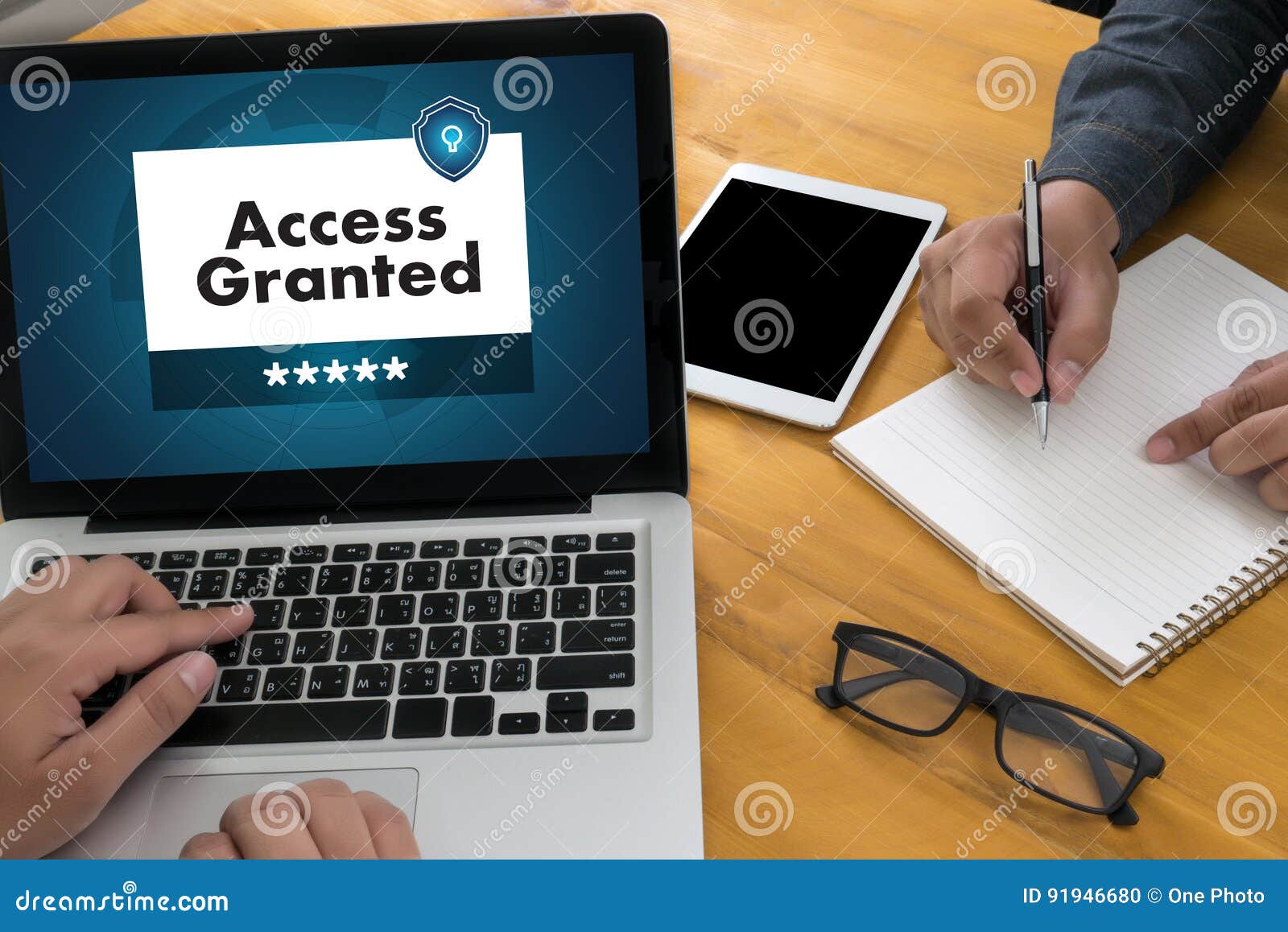 Access Granted Anytime Available Businessman Working at Office D Stock ...