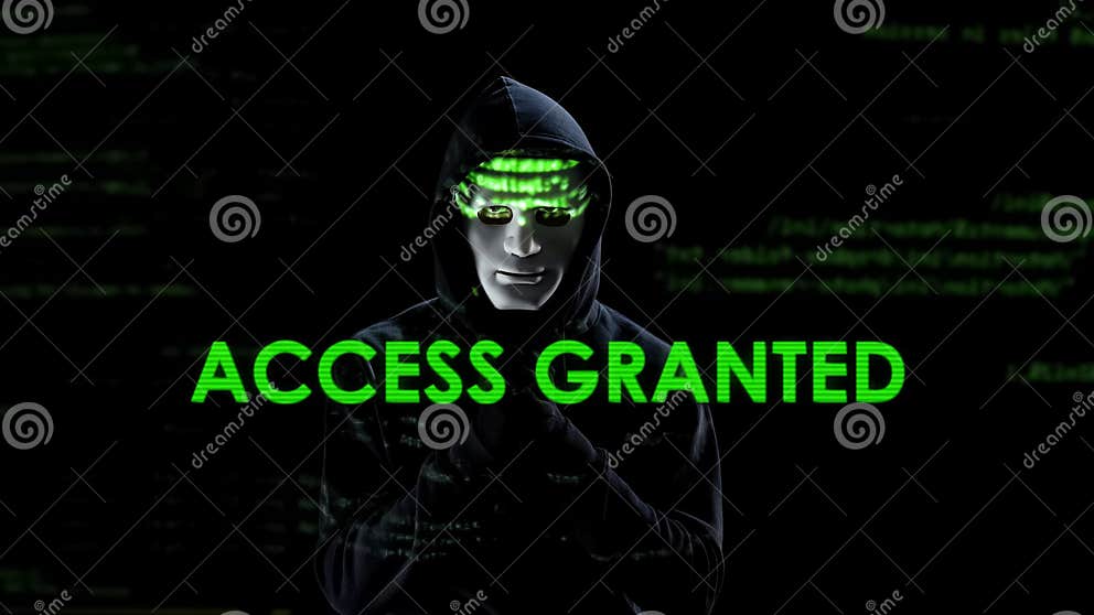 Access Granted Text on Screen, Hacker Loading Virus, Copying Secret ...