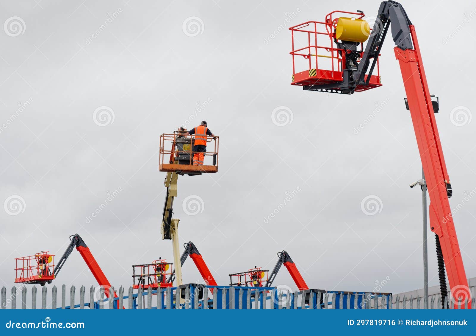 Access Platform Equipment Powered High in Sky at Construction Building ...