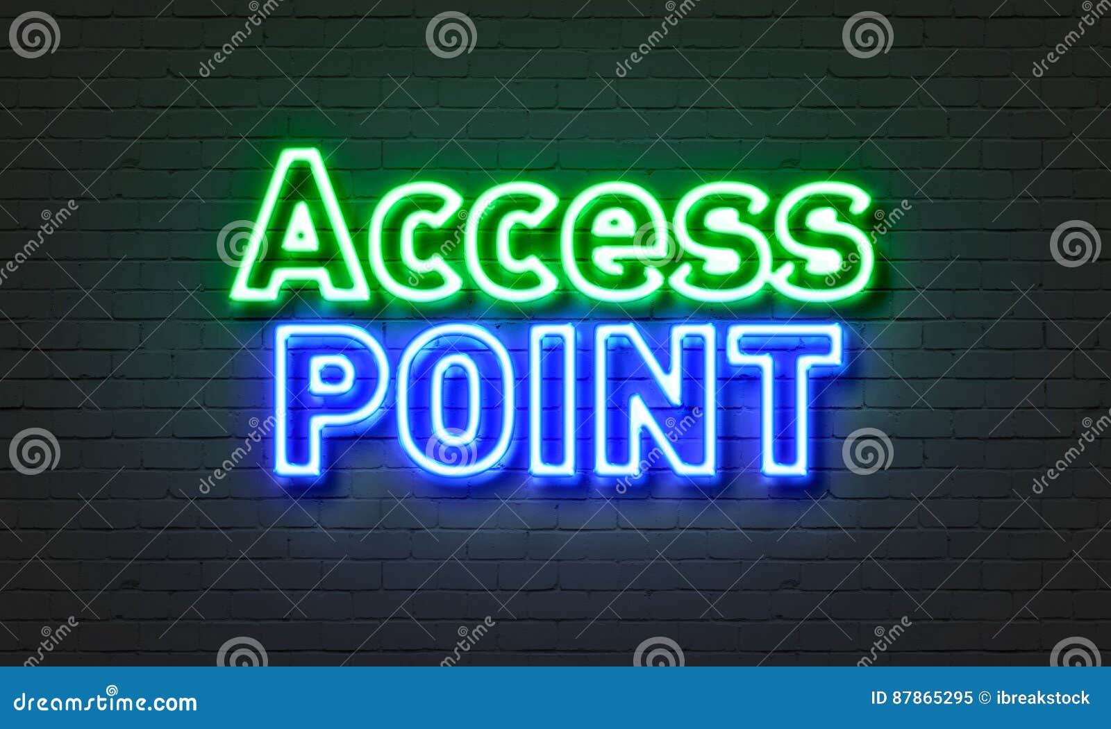 Access Point Neon Sign on Brick Wall Background. Stock Image - Image of ...