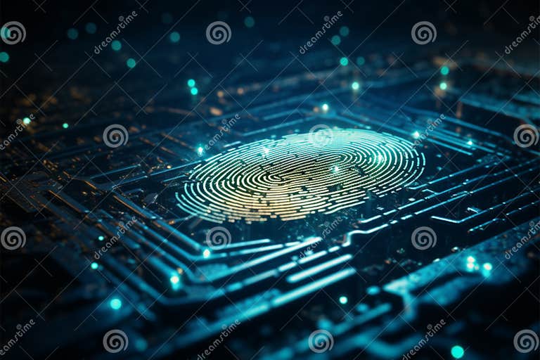 Access Security Fingerprint Scan And Binary Code On A Deep Blue 9773