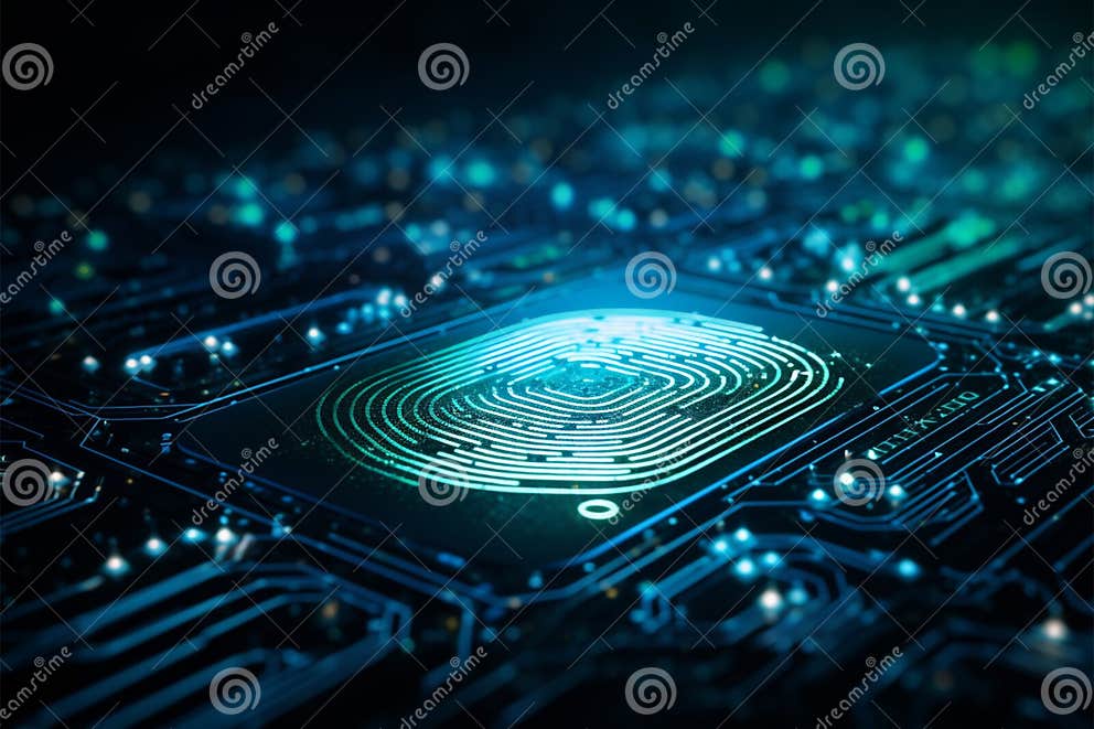 Access Security Fingerprint Scan And Binary Code On A Deep Blue Background Stock Illustration