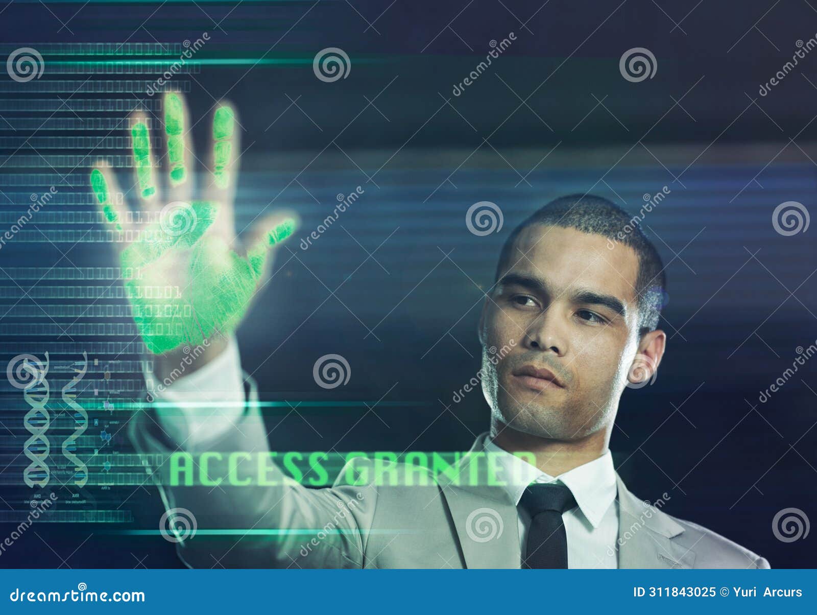 Access, Security or Hand of Businessman on Overlay Technology or Future ...