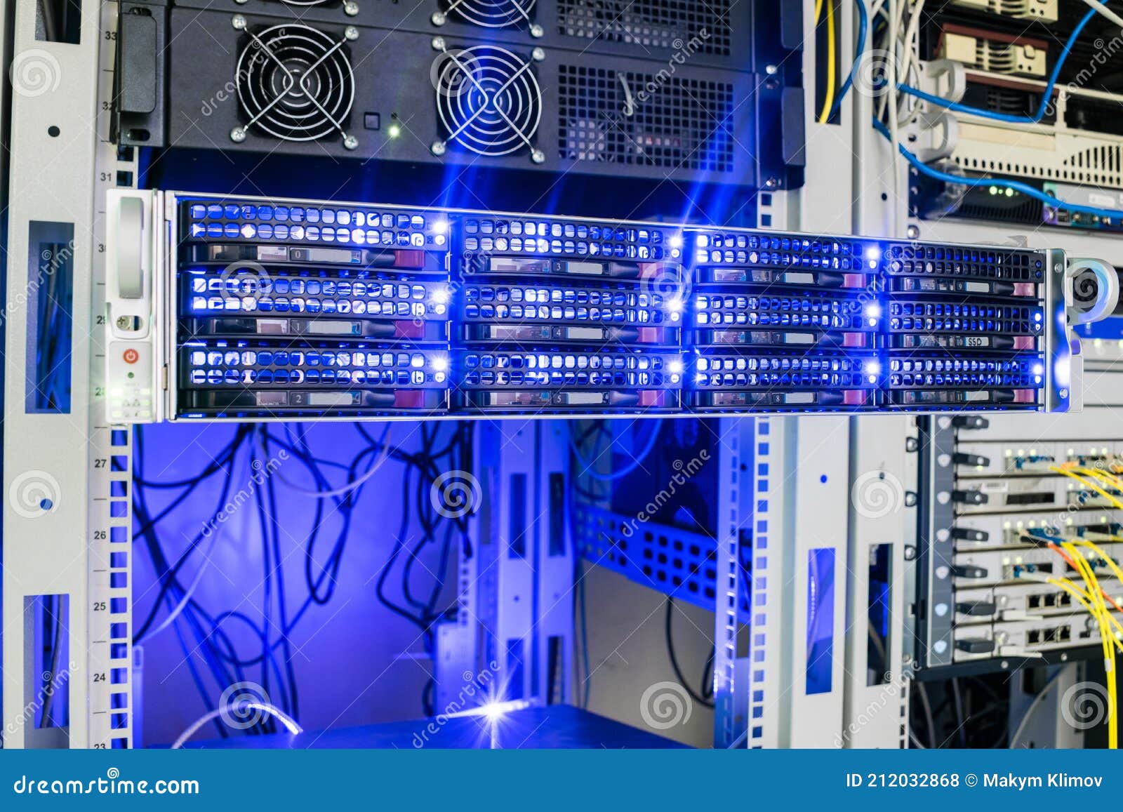 Close Up Server Rack Cluster In A Data Center Selected Focus, Narrow ...