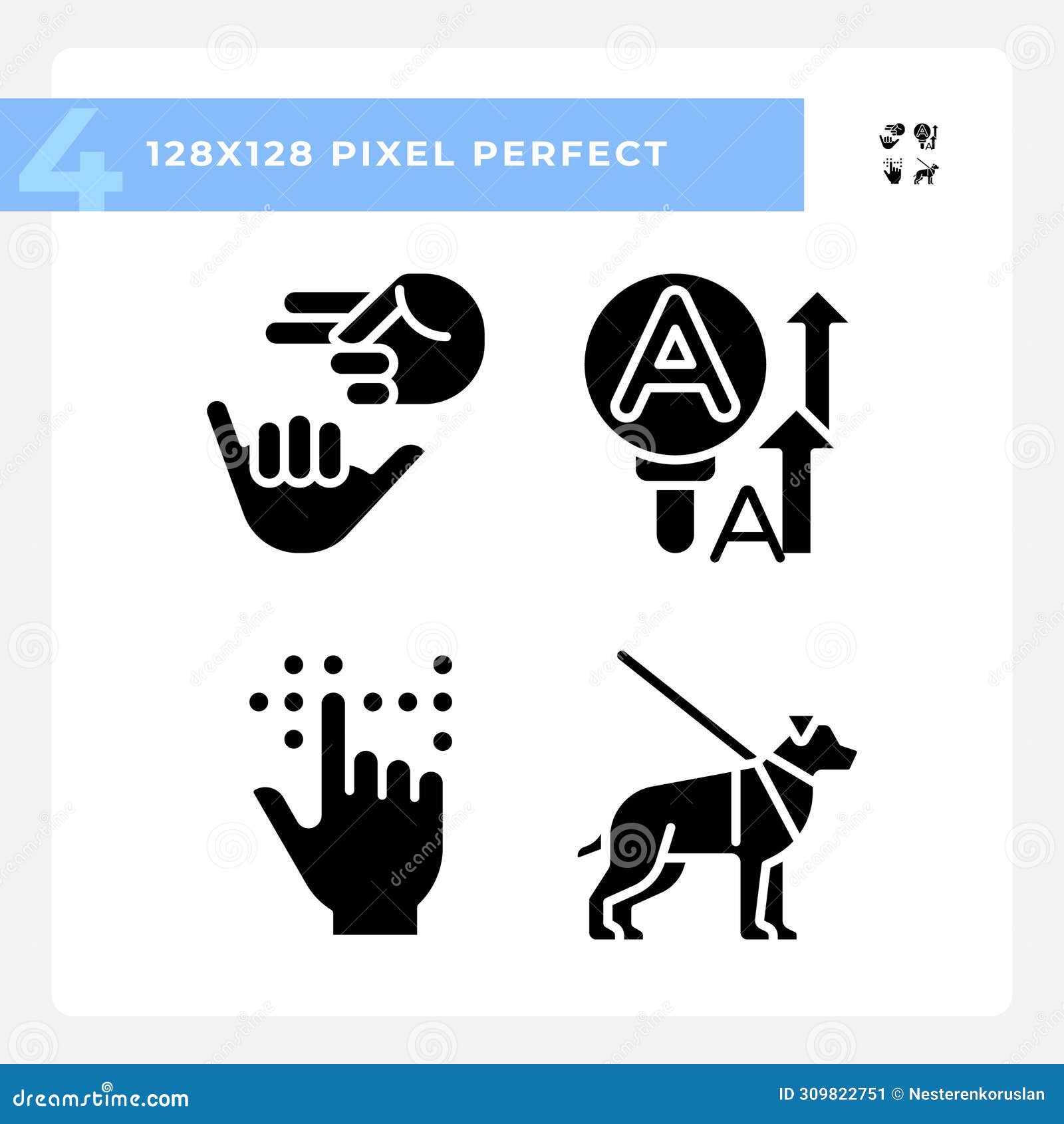 Accessibility for Sensory Disabilities Black Glyph Icons Set on White ...