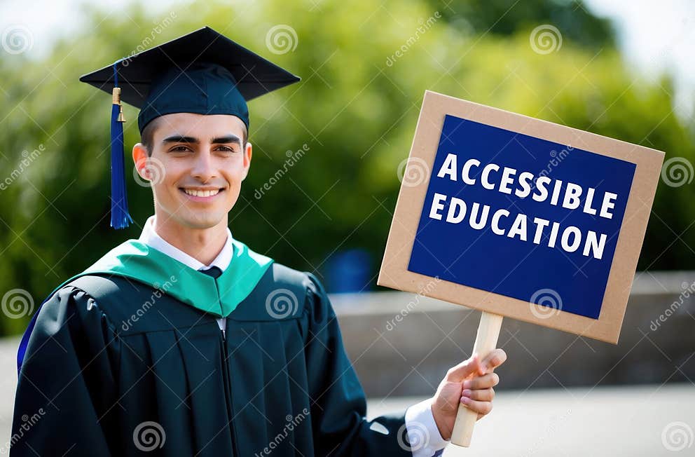 ACCESSIBLE EDUCATION Text Words Phrases on a Plate in the Hands of a Student Stock Illustration ...
