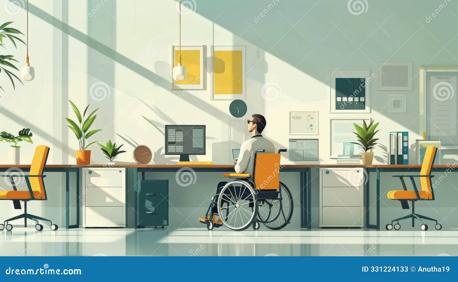 Accessible Home Office: Man in Wheelchair Working in a Bright, Modern ...