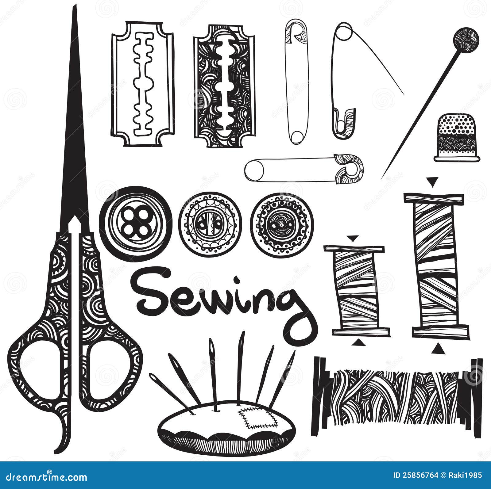 Accessoires de couture illustration de vecteur. Illustration du ...