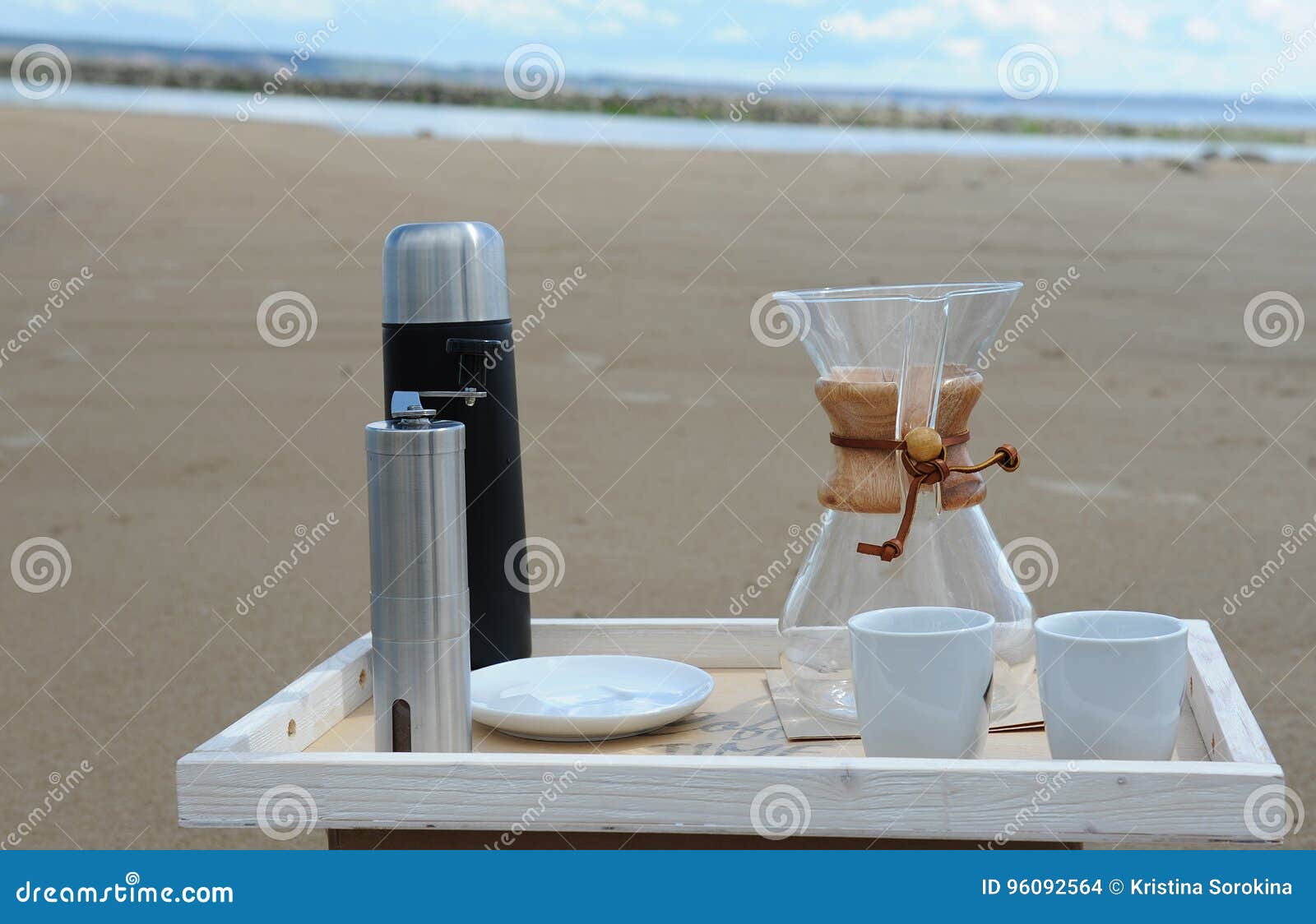 Accessories for Alternative Brewing Coffee on a Tray on the River Bank ...