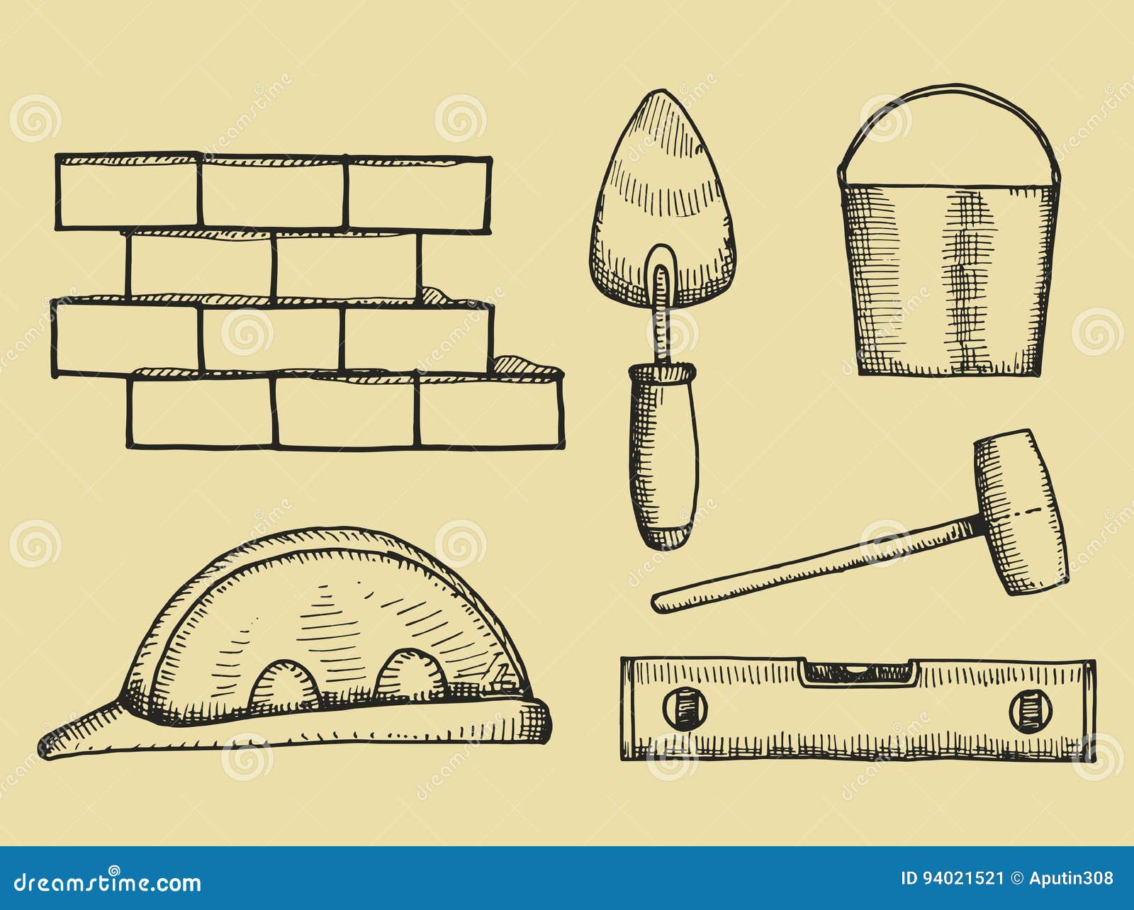 Accessories for Brickwork. Vector Hand Drawing Stock Vector ... Accessories for Brickwork. Vector Hand Drawing Stock Vector ...