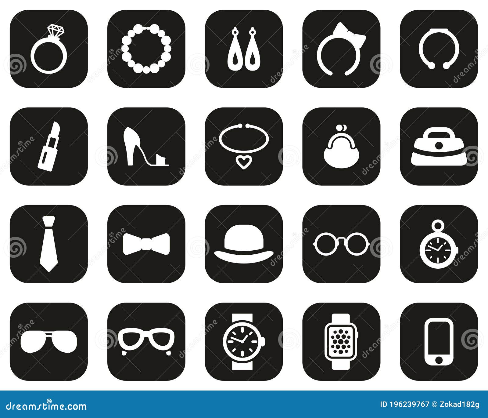 Accessories Icons White on Black Flat Design Set Big Stock Vector ...
