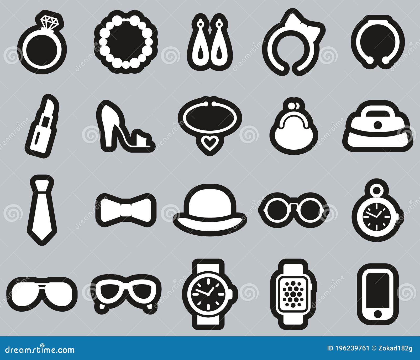 Accessories Icons White on Black Sticker Set Big Stock Vector ...