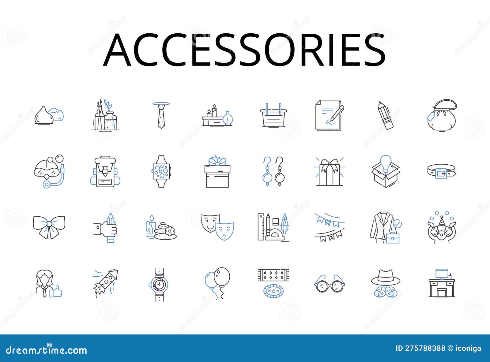 Accessories Line Icons Collection Adornments Trinkets Ornaments Embellishments Decorations