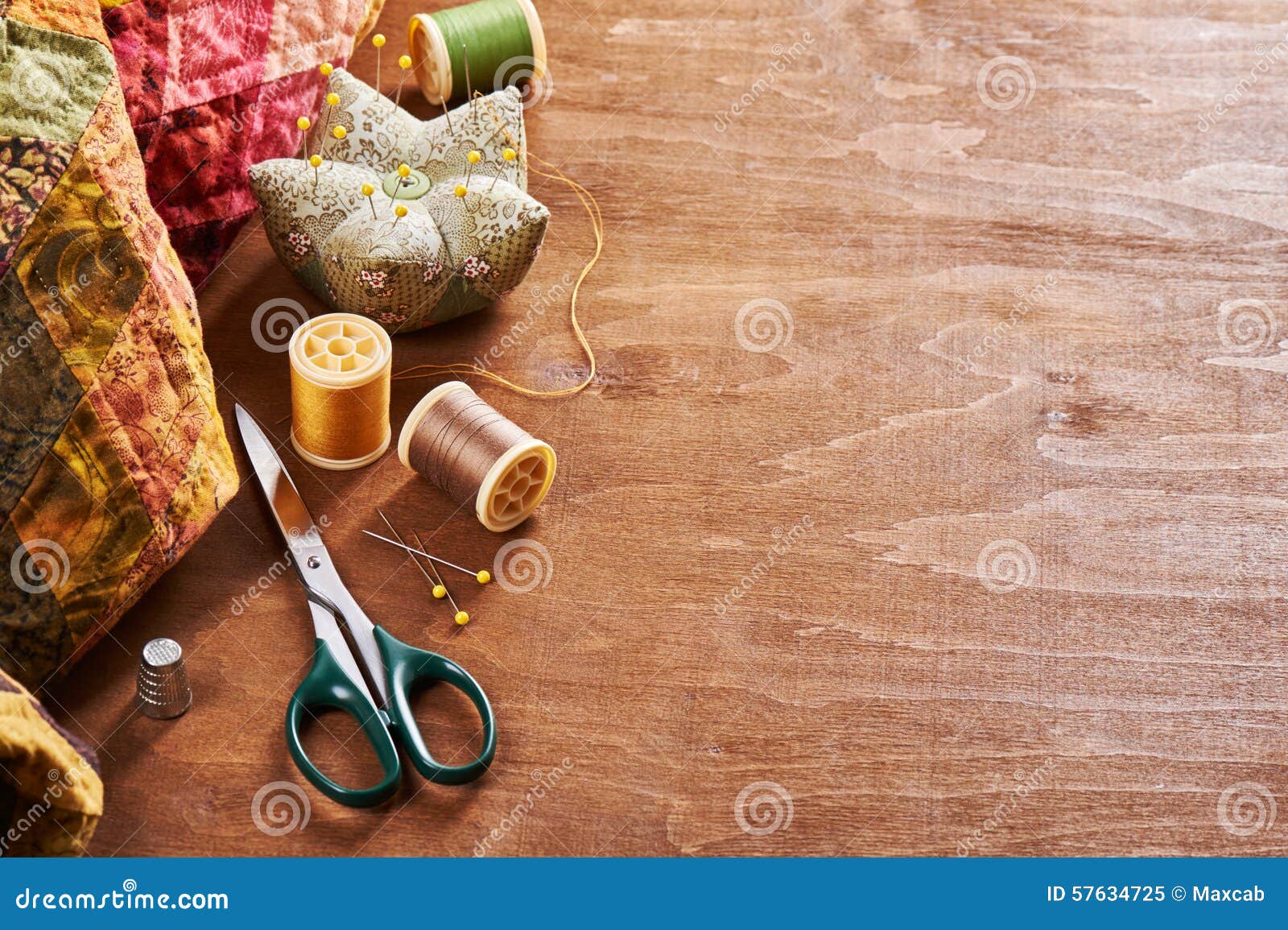 Accessories for Patchwork on a Quilt on a Wood Background Stock Image ...