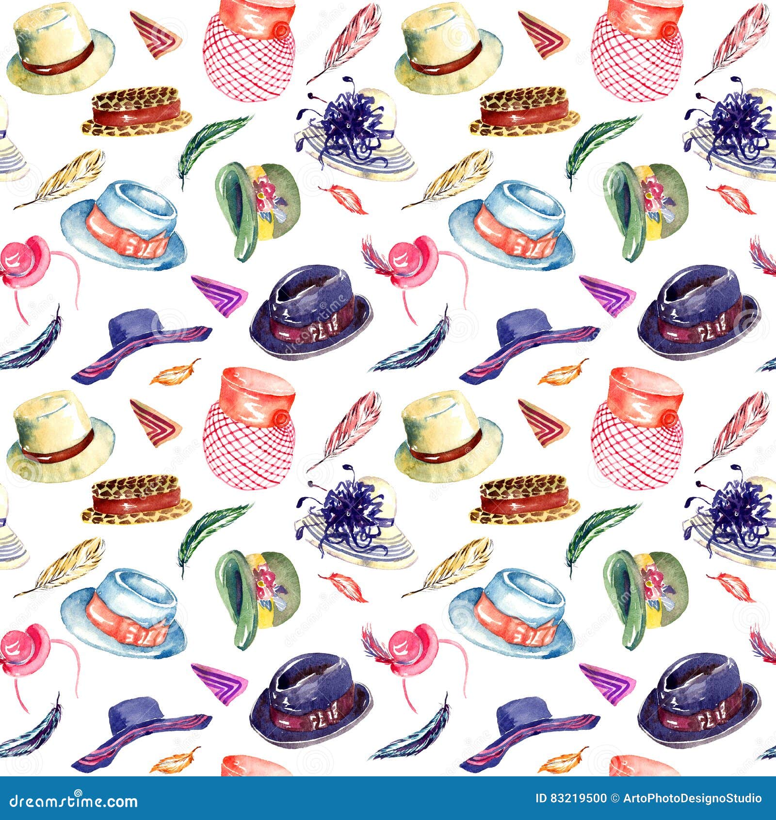 Accessories Pattern Hats and Feathers Stock Illustration - Illustration ...