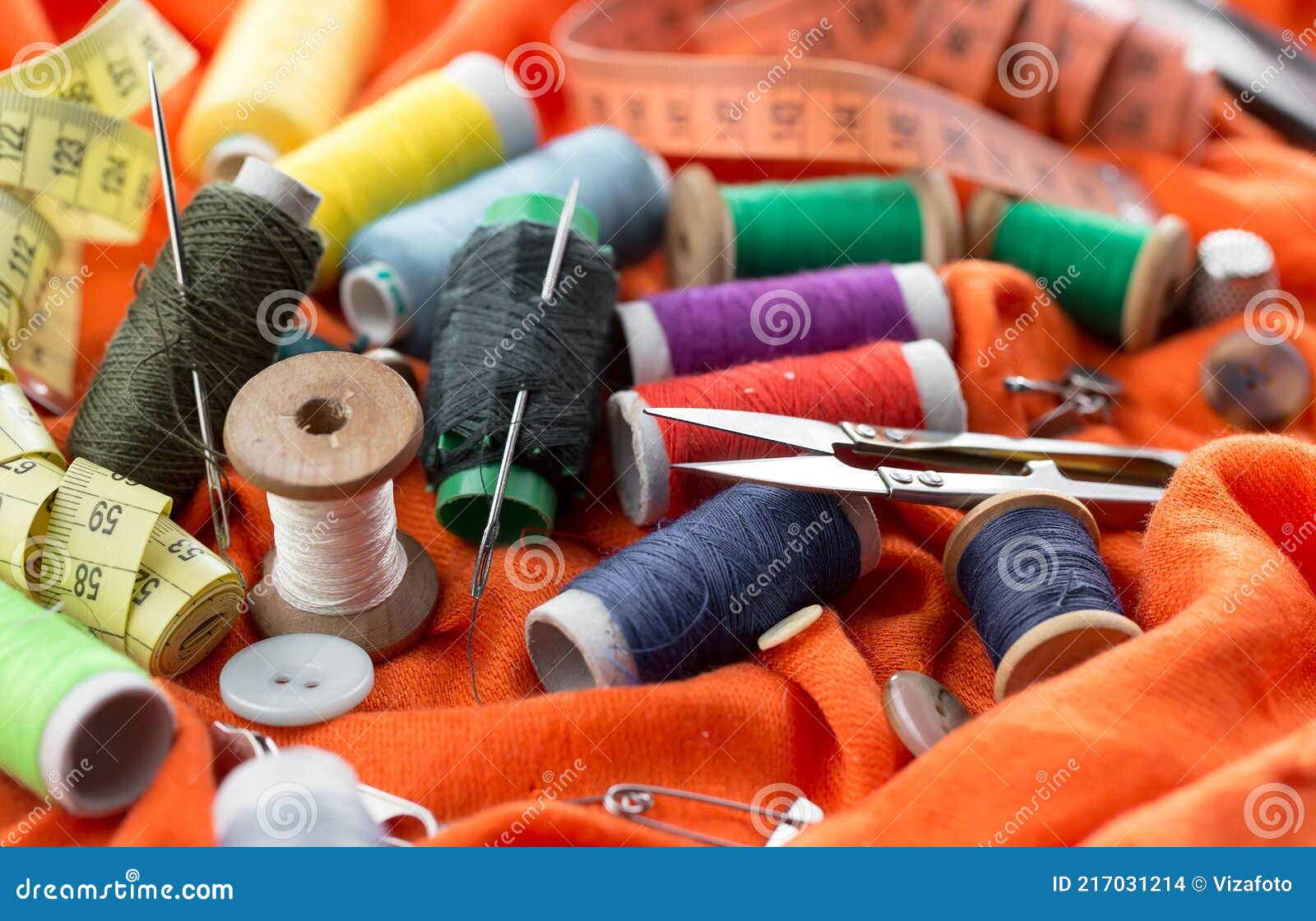 Threads, Needles and Sewing Items. Stock Photo - Image of creativity ...