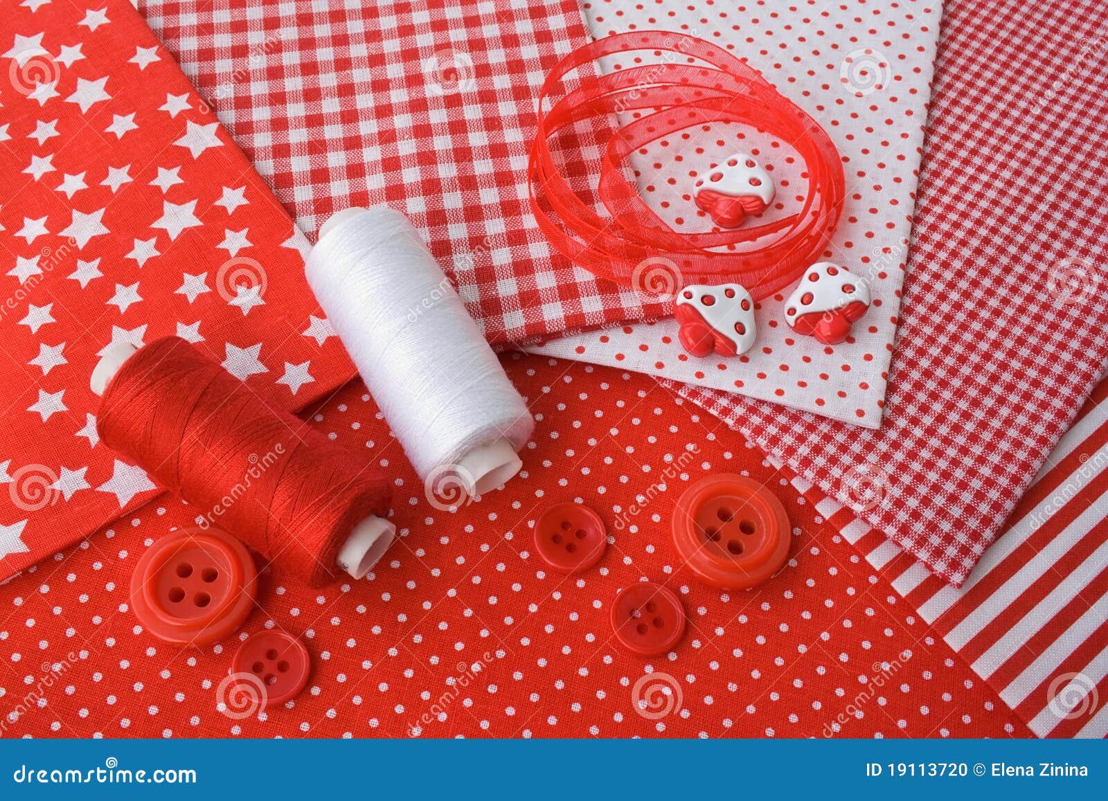 Accessories for Sewing in Red-white Co Stock Photo - Image of handiwork ...