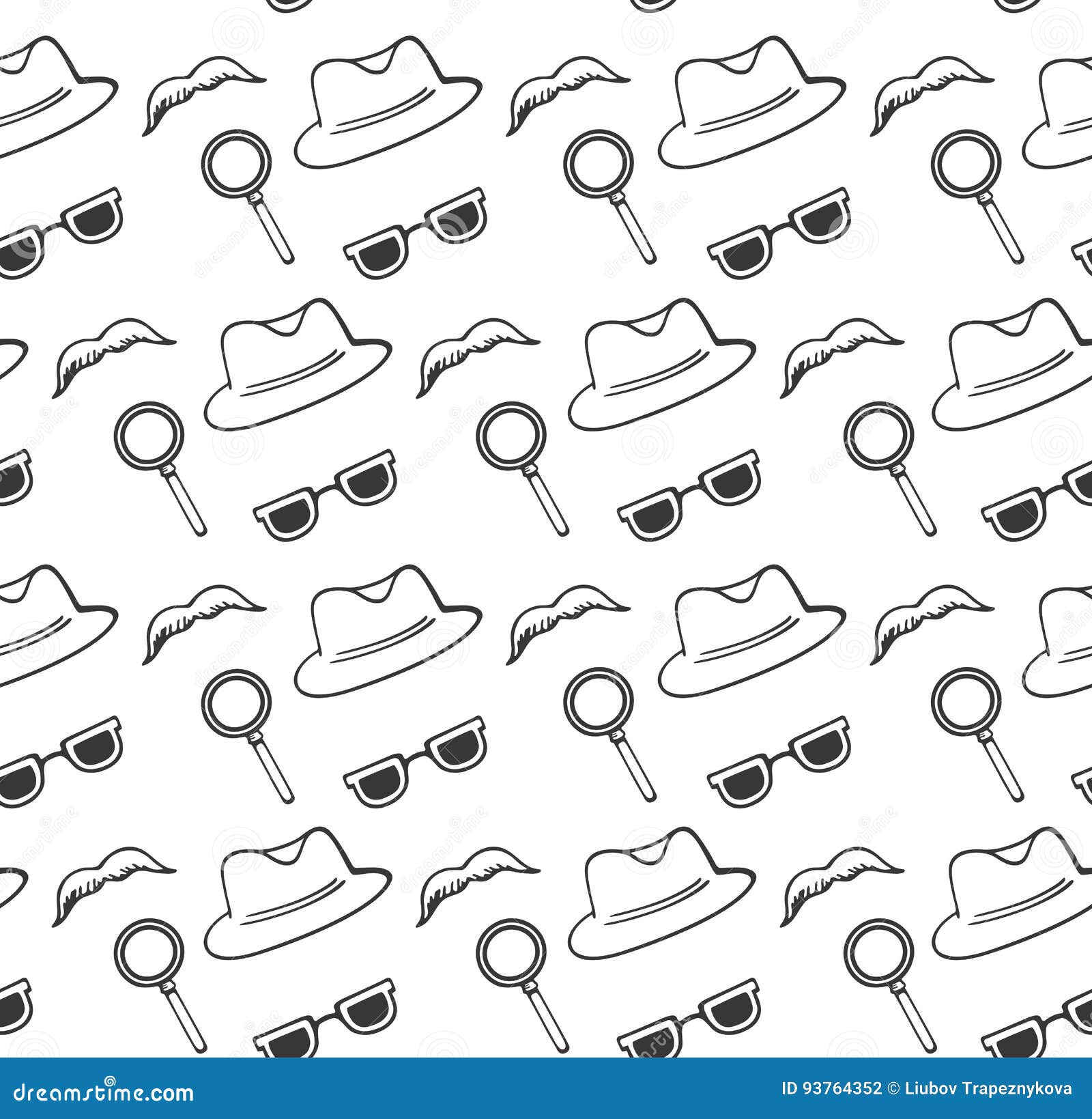 Accessories Spy Hat, Glasses, Magnifier, Mustache Seamless Pattern ...