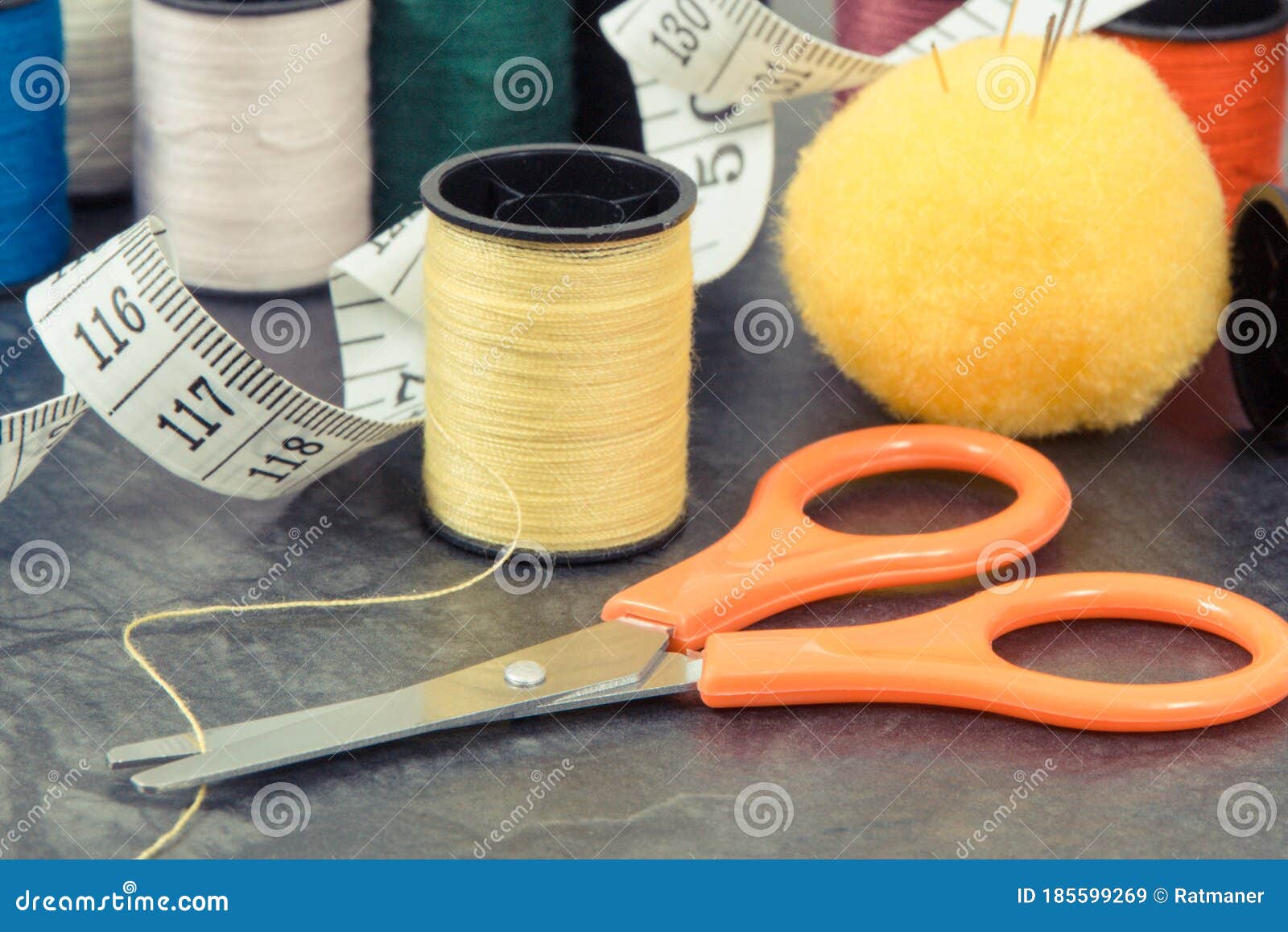 Accessories and Tools for Using in Sewing. Spools of Thread, Needle ...