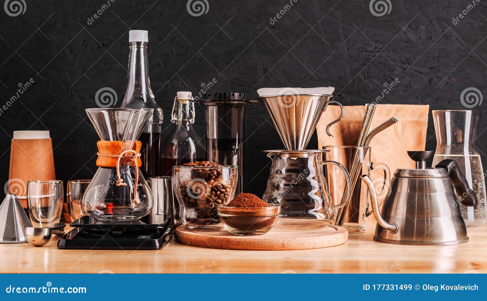 Accessories and Utensils for Making Coffee Drinks on a Wooden Table ...