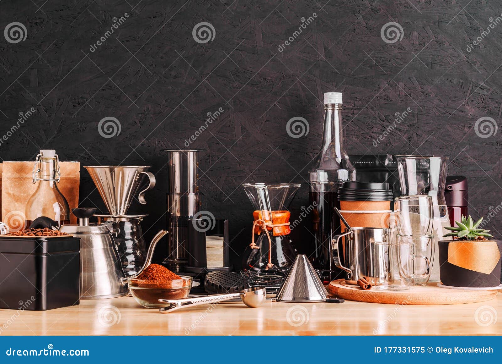 Accessories and Utensils for Making Coffee Drinks on a Wooden Table ...