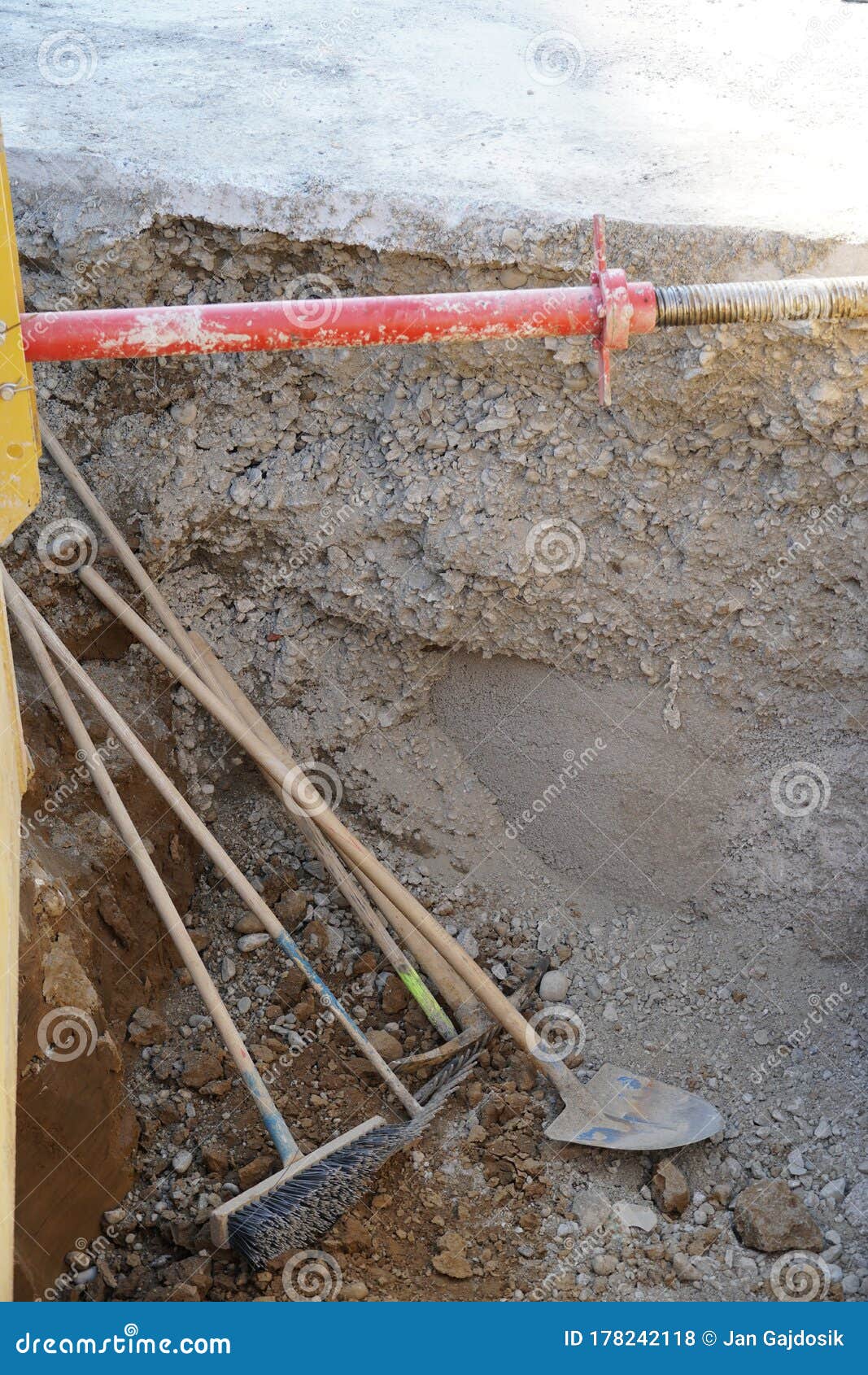 Tools Left in Building or Construction Pit, a Broom a Shovel and a ...