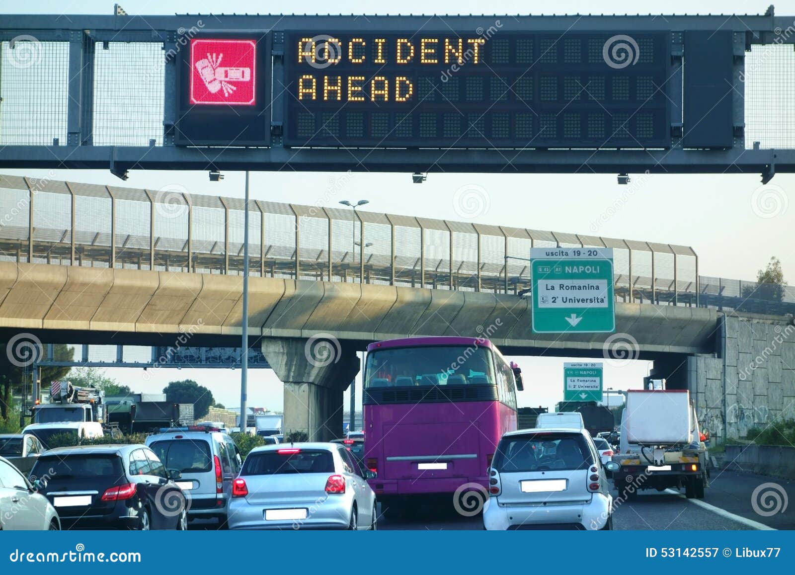 Accident Ahead Warning Traffic Jam Caution Stock Image - Image of messy ...