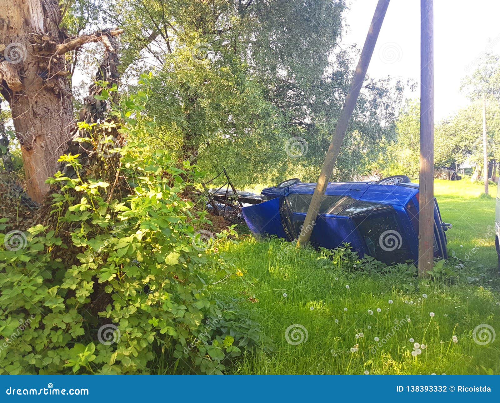 Accident Blue Car on Ground Stock Photo - Image of utility, wreck ...