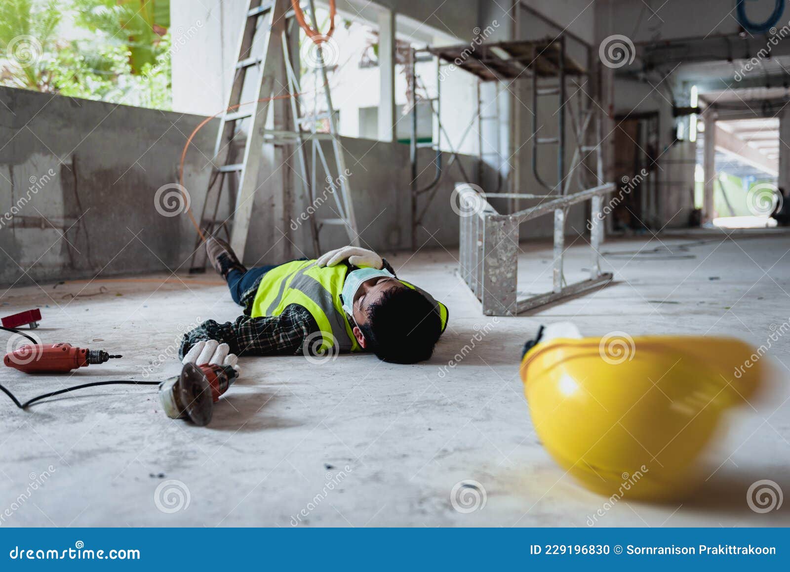 Accident in Construction Work Stock Photo - Image of careless, medicine ...