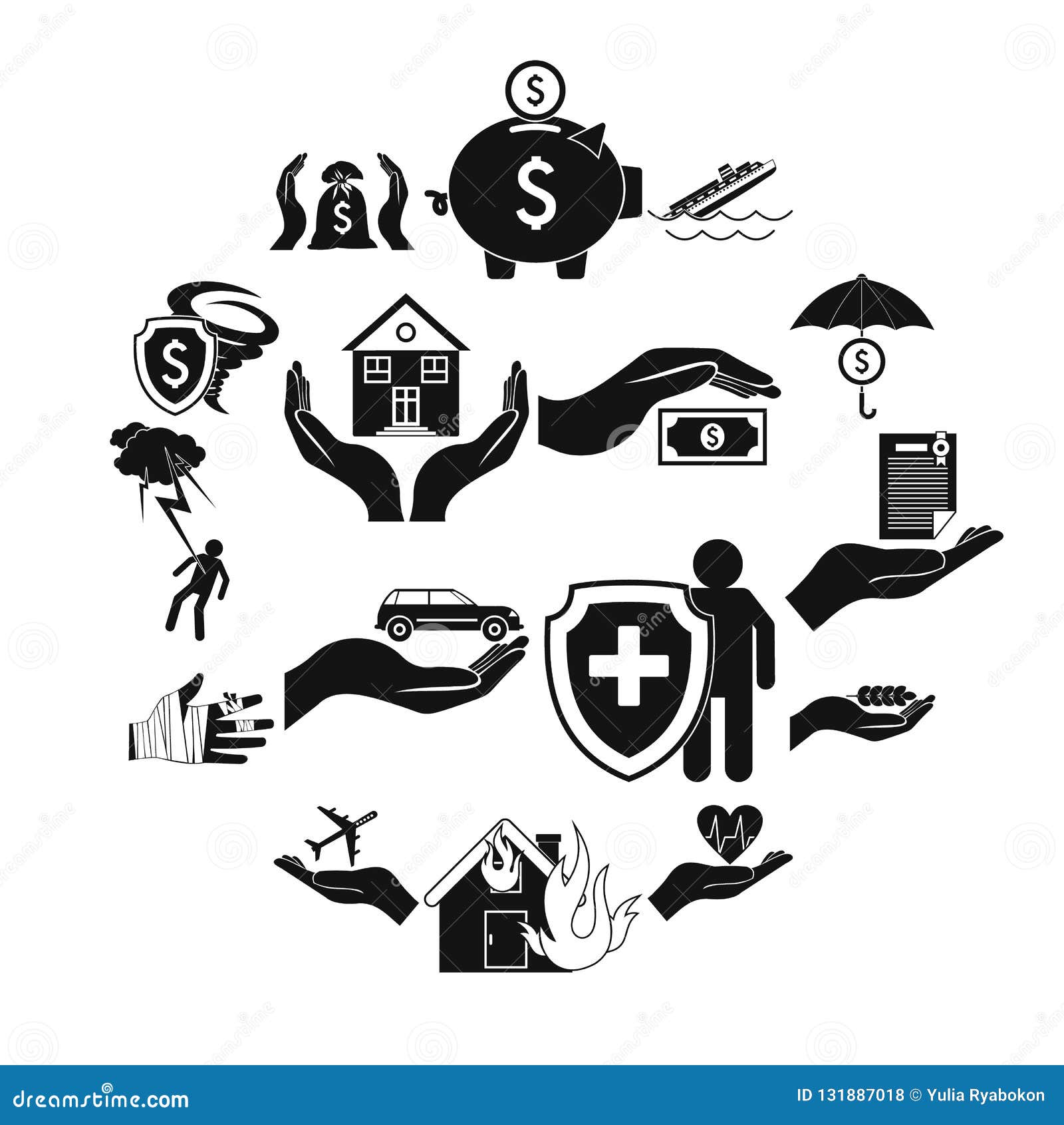 Accident Insurance Icons Set, Simple Style Stock Vector - Illustration ...