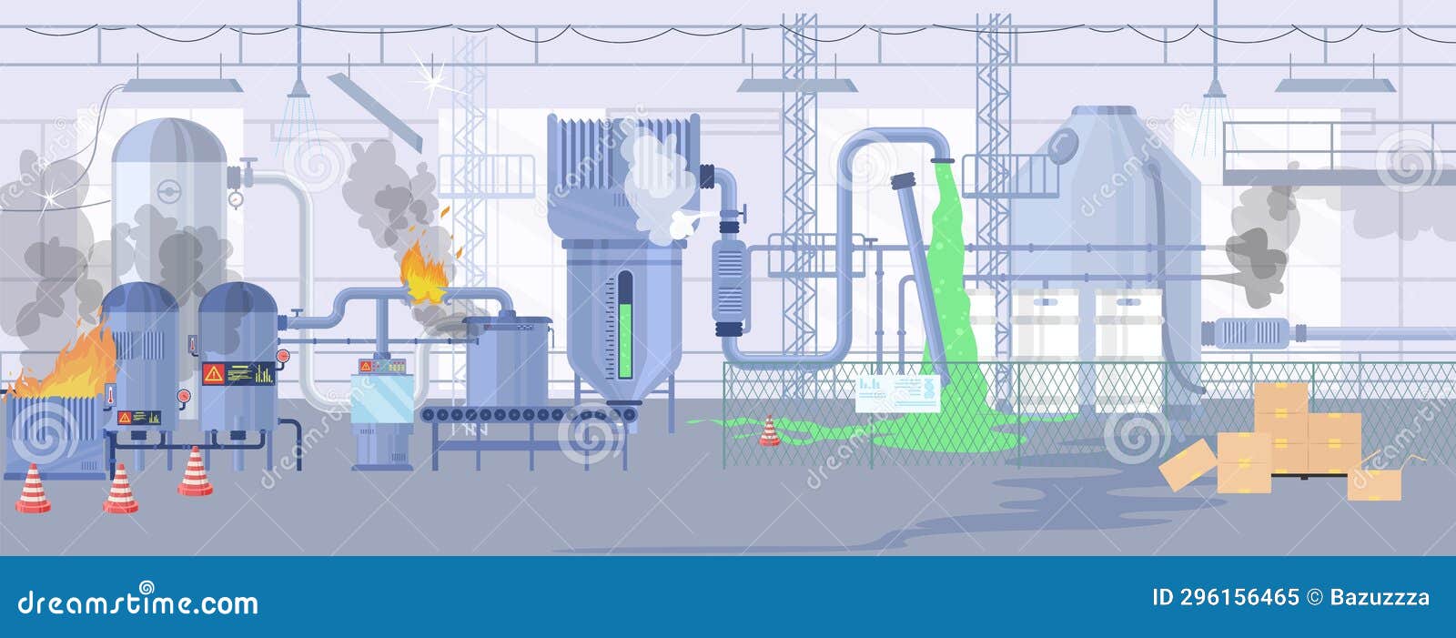 Accident on Plant, Manufacturing Industry Problem Vector Illustration ...