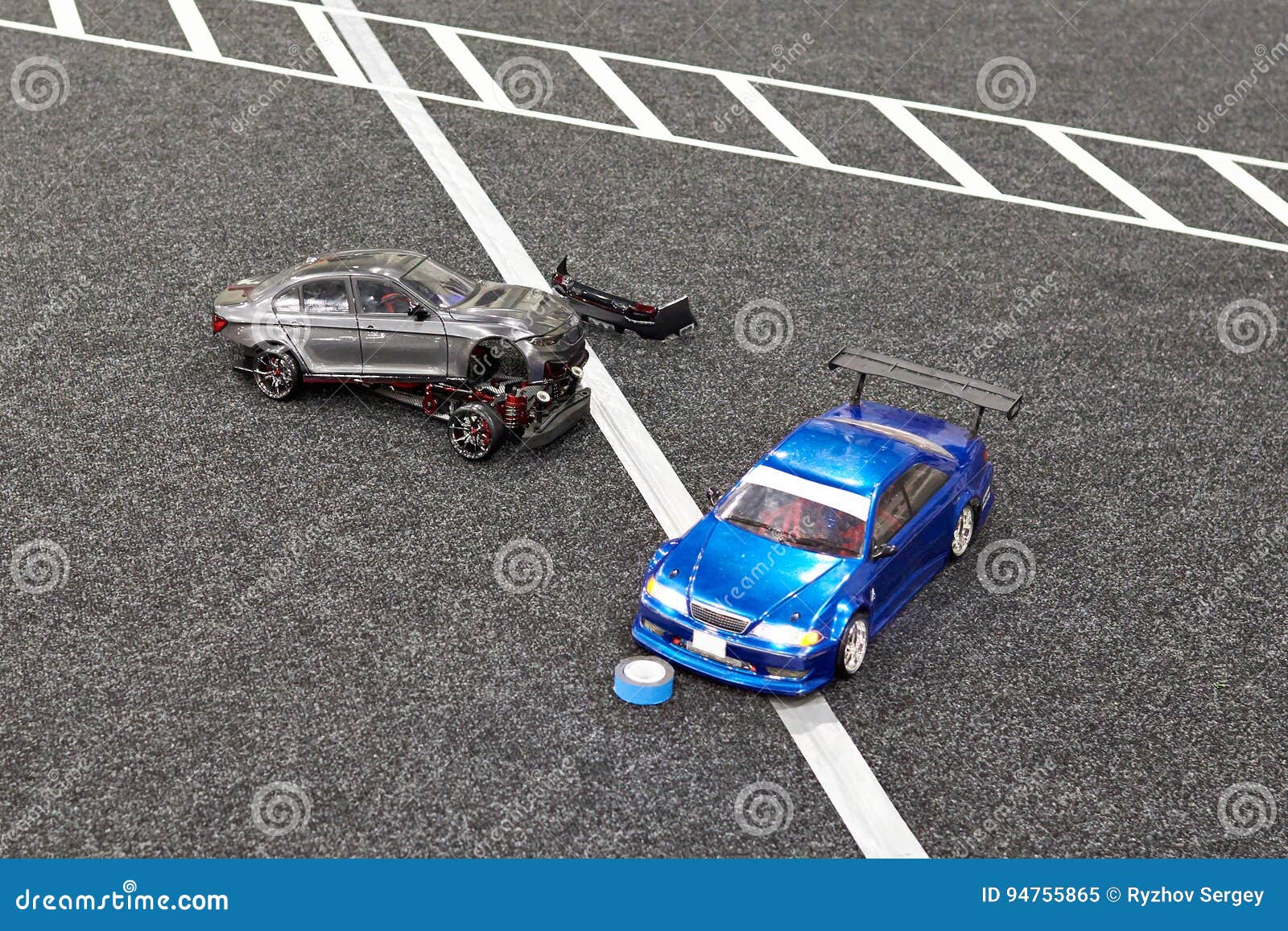 Accident in Racing Radio Control Cars Stock Image - Image of blue ...