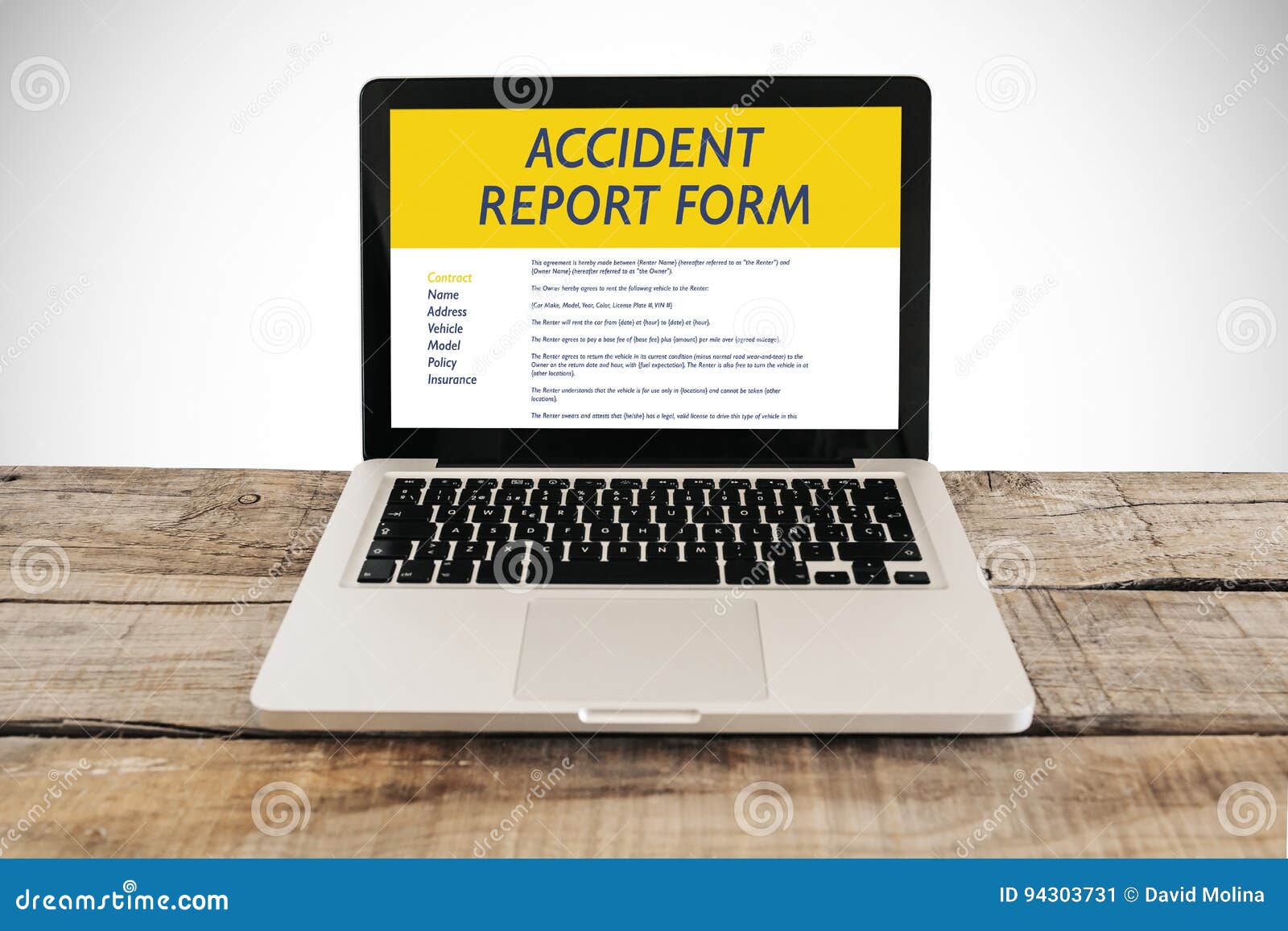 Accident Report Form in a Computer Screen. Stock Image - Image of ...