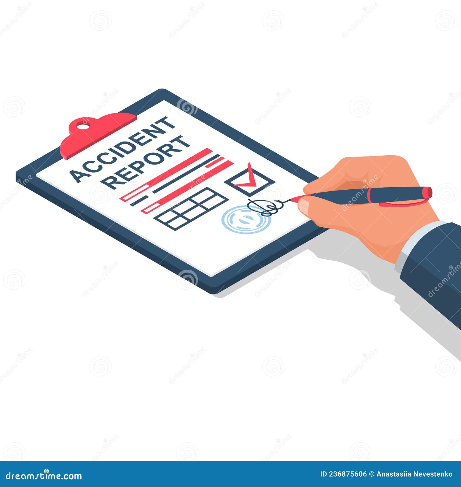 Accident Report Form. Man Write Application, Pen and Clipboard in Hand ...