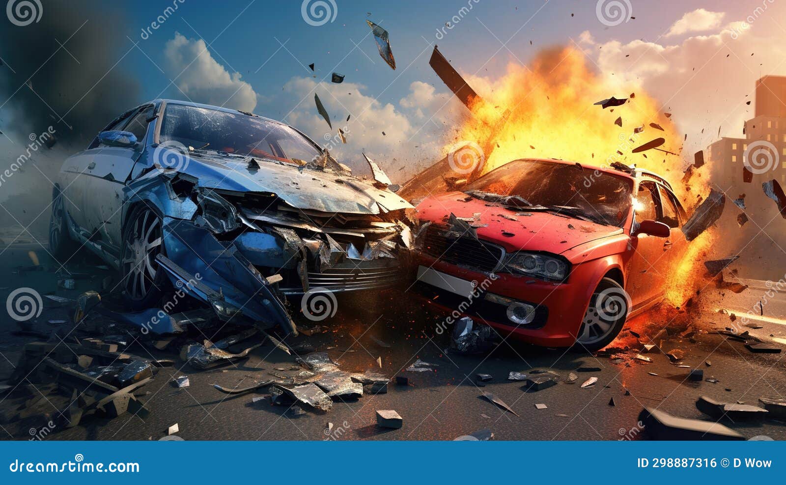 Accident of Two Cars Caught Fire on the Road. Stock Photo - Image of ...