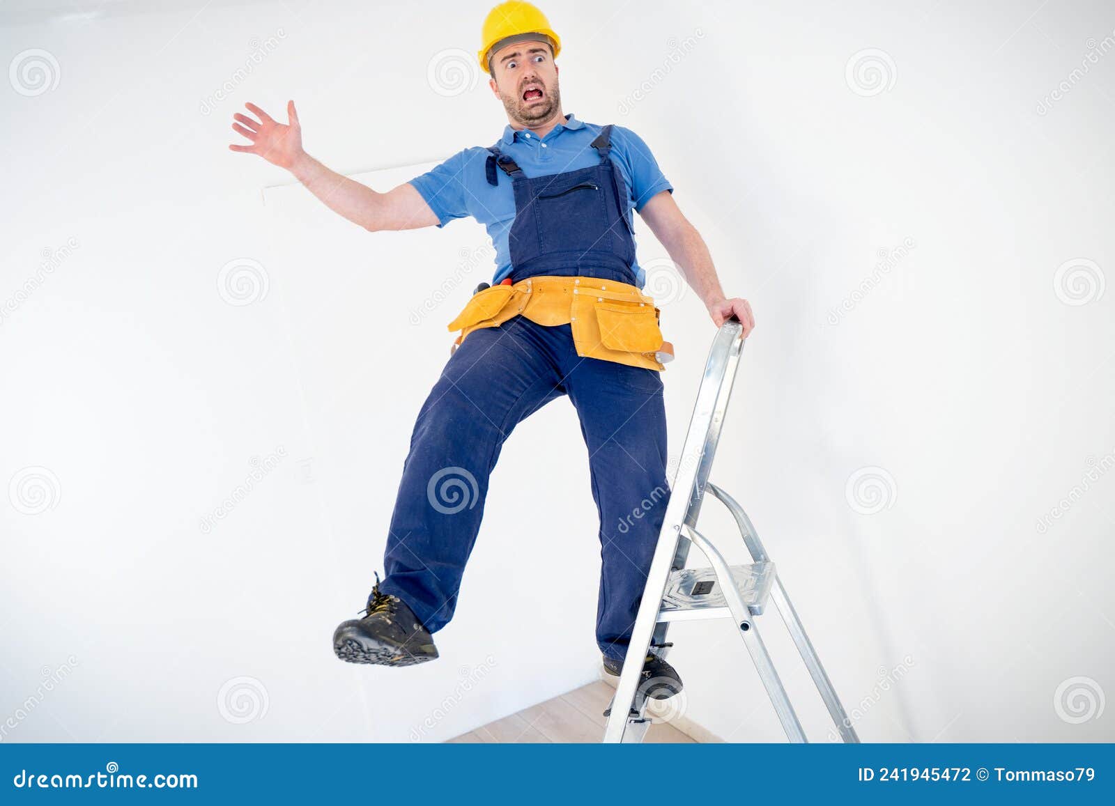 Accident at Work Prevention Concept, Worker Falling from a Ladder Stock ...