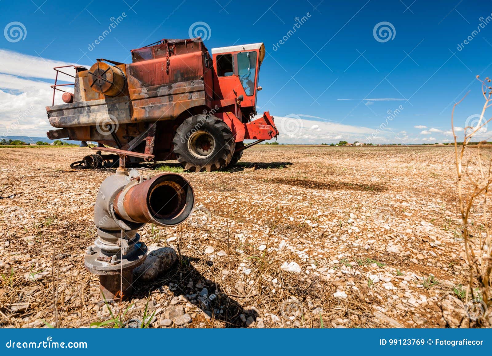 Accidental and Burned Tractor for Grain Processing Stock Image - Image ...