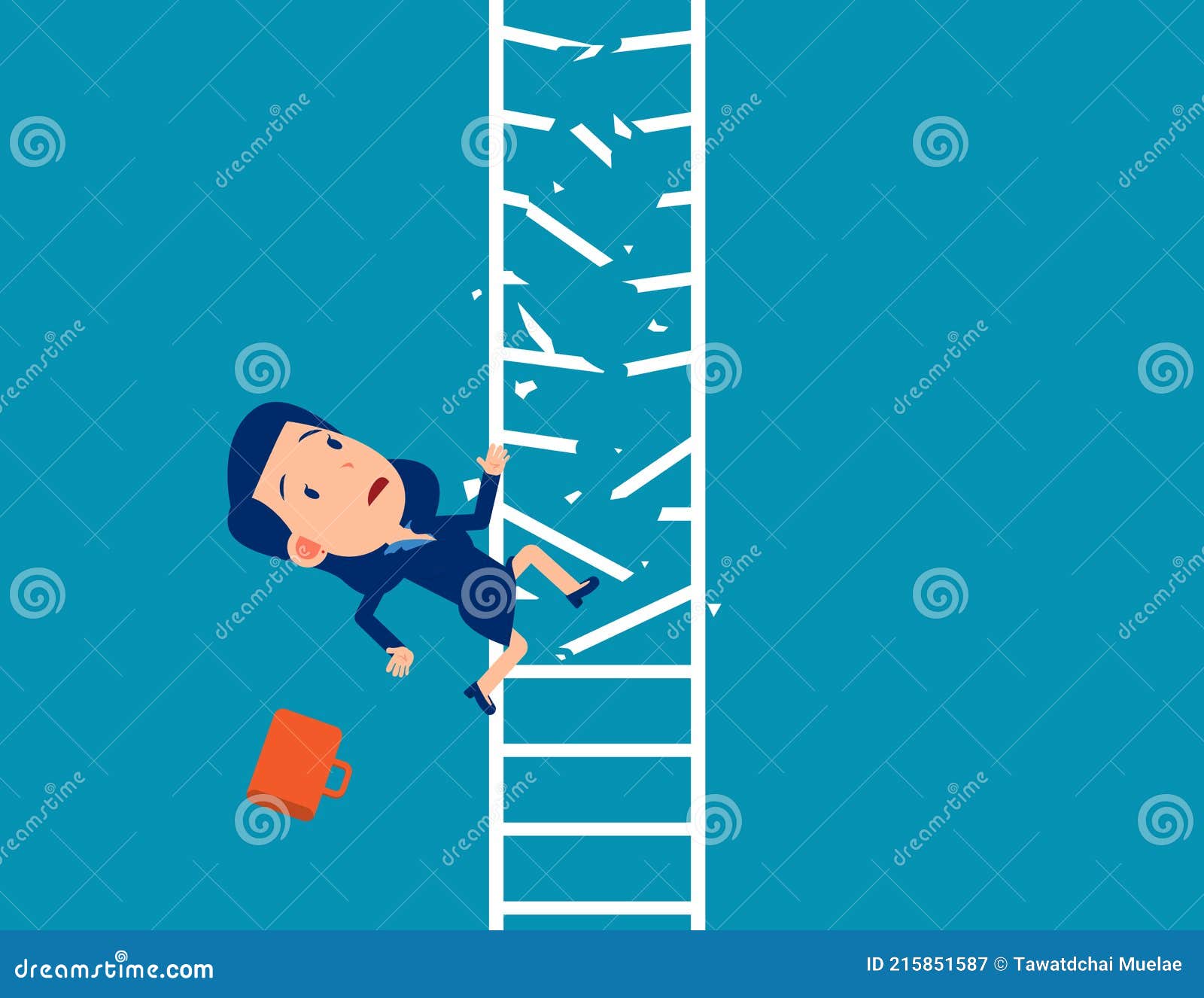Accidentally Fell from the Broken Ladder. Little Business Vector Style ...