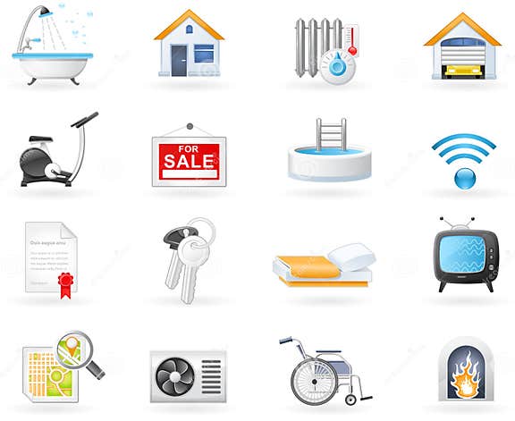 Accommodation Amenities Icon Set Stock Vector - Illustration of real ...