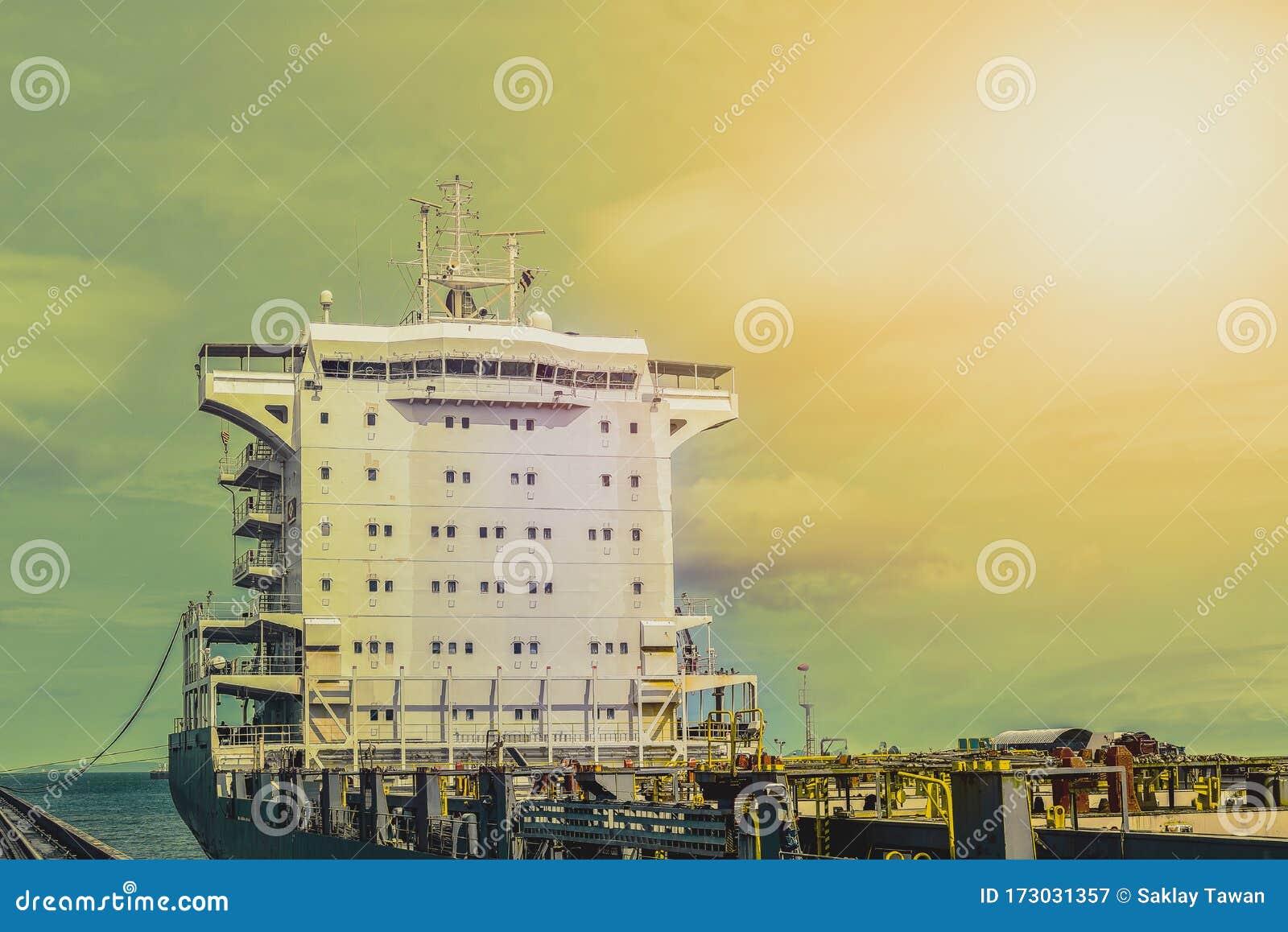Accommodation Bridge Deck of Cargo Ship Stock Image - Image of funnel ...