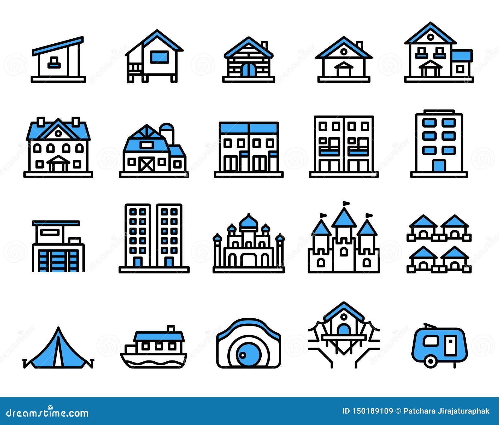 Accommodation Icon Set.Vector Thin Line Style Stock Vector ...
