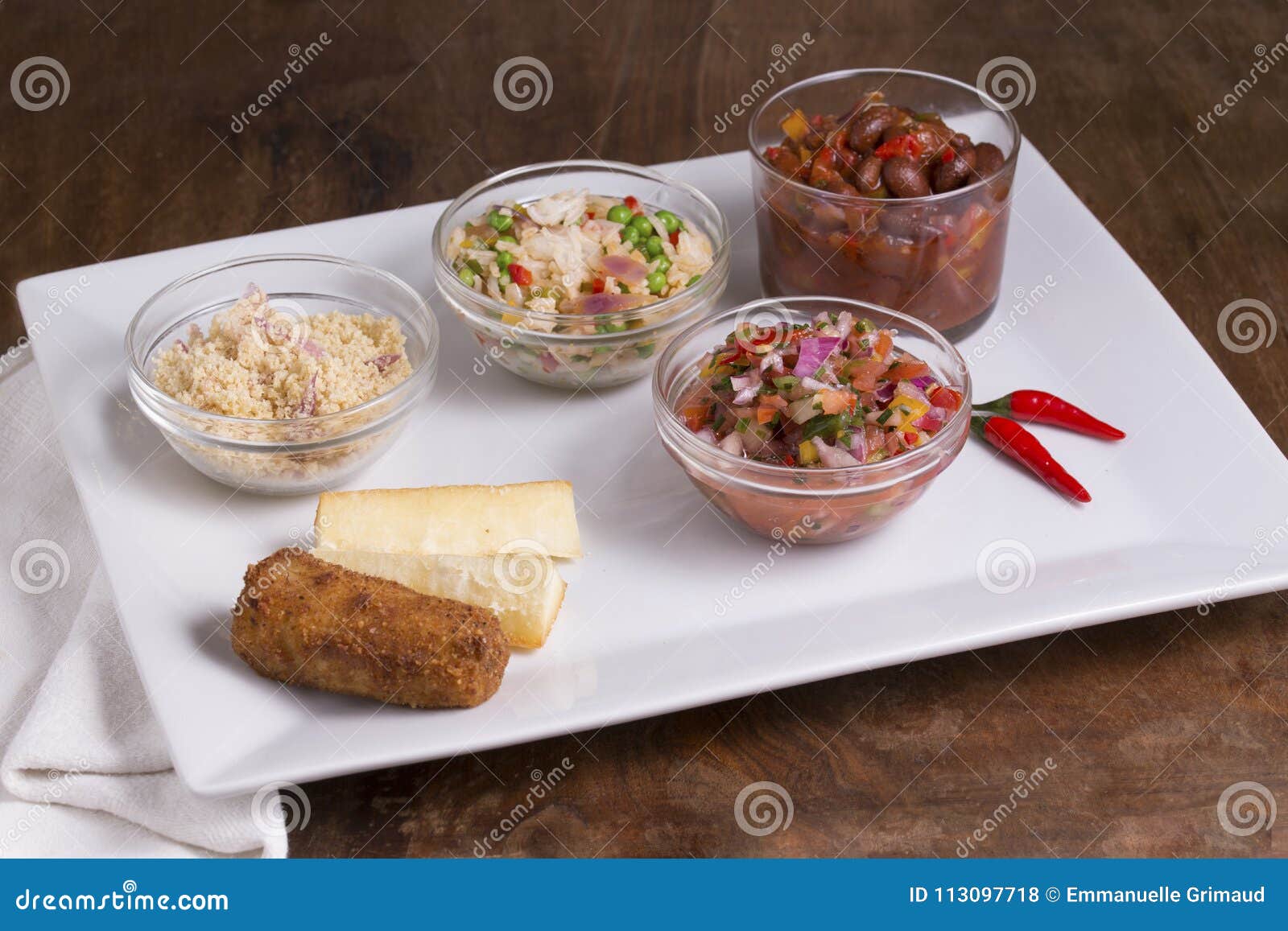 Accompaniments for Brazilian Dish Served on a Rectangular White Stock ...