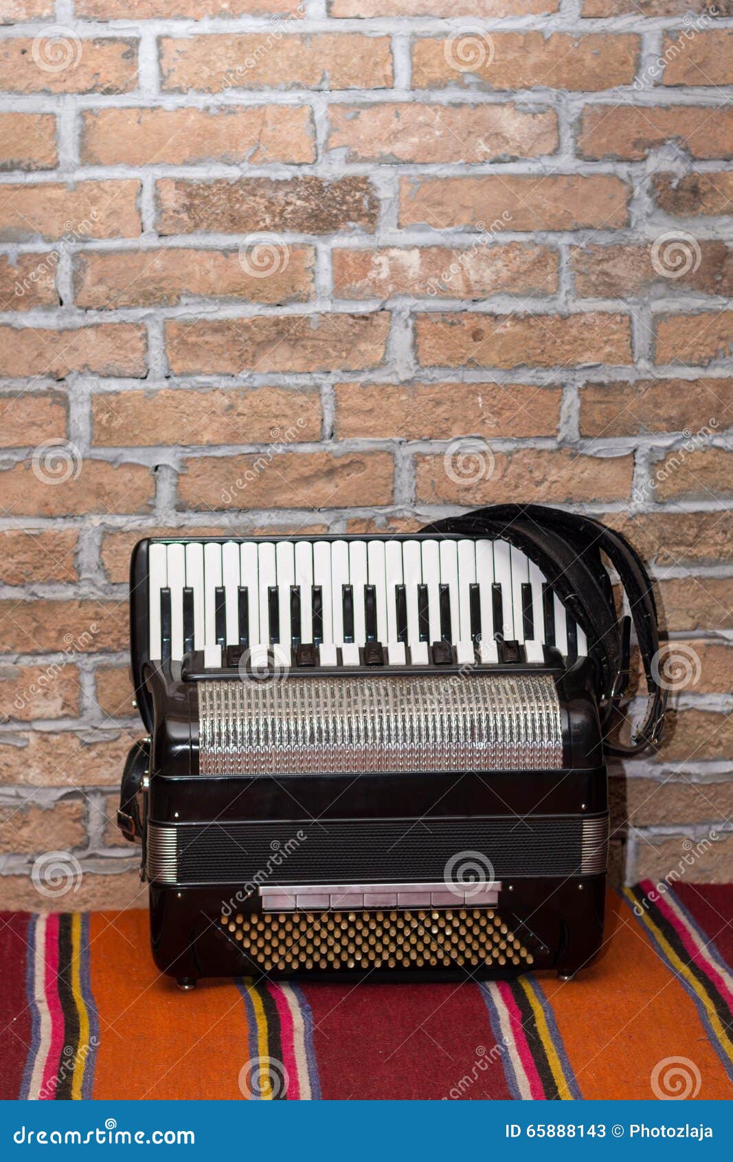 Accordion by the Old Retro Brick Wall Stock Image - Image of antique ...