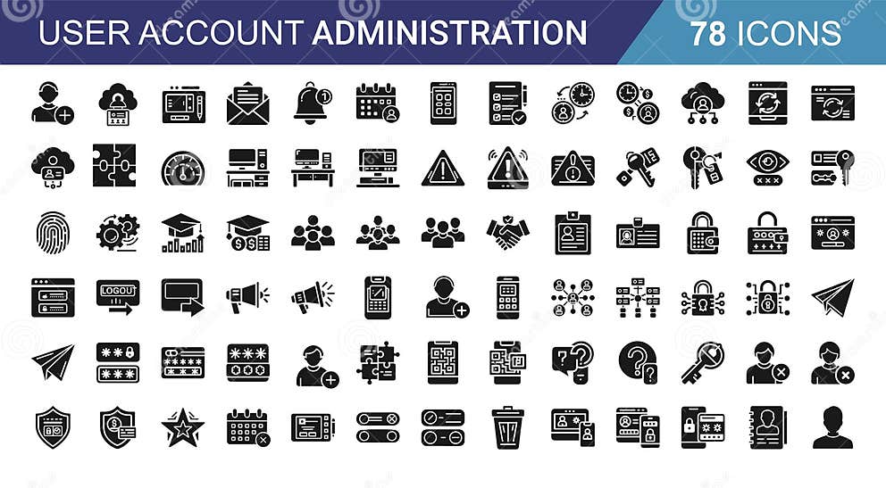 Account Management Glyphs, People Computers Tasks Stock Vector ...